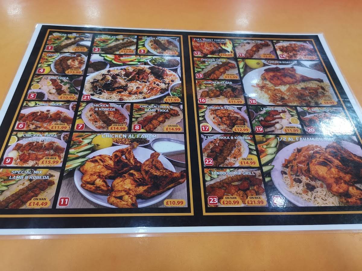 Menu at Al Jazeera Restaurant, Manchester