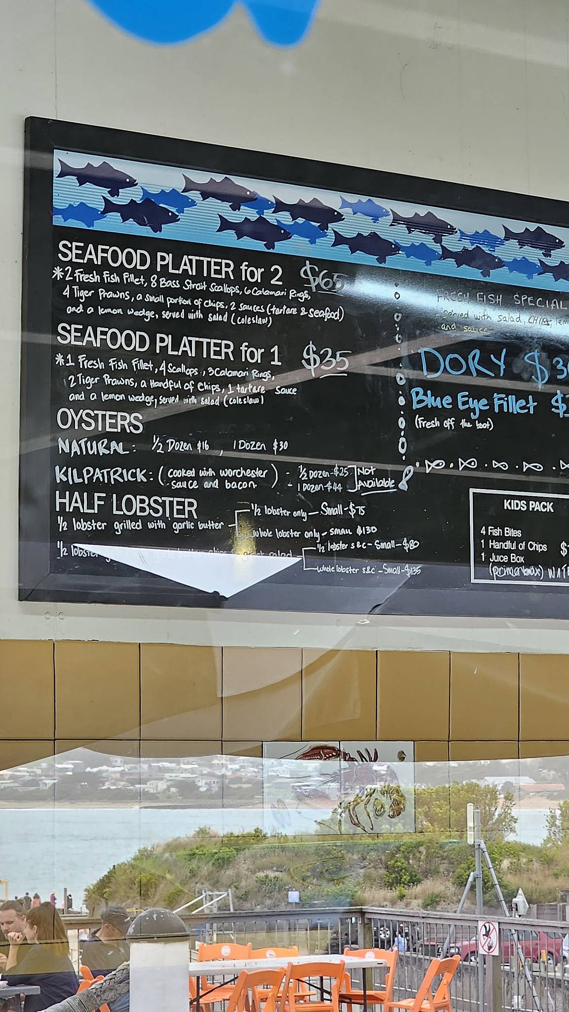 Menu at Apollo Bay Fishermen's Co-Op restaurant, Apollo Bay