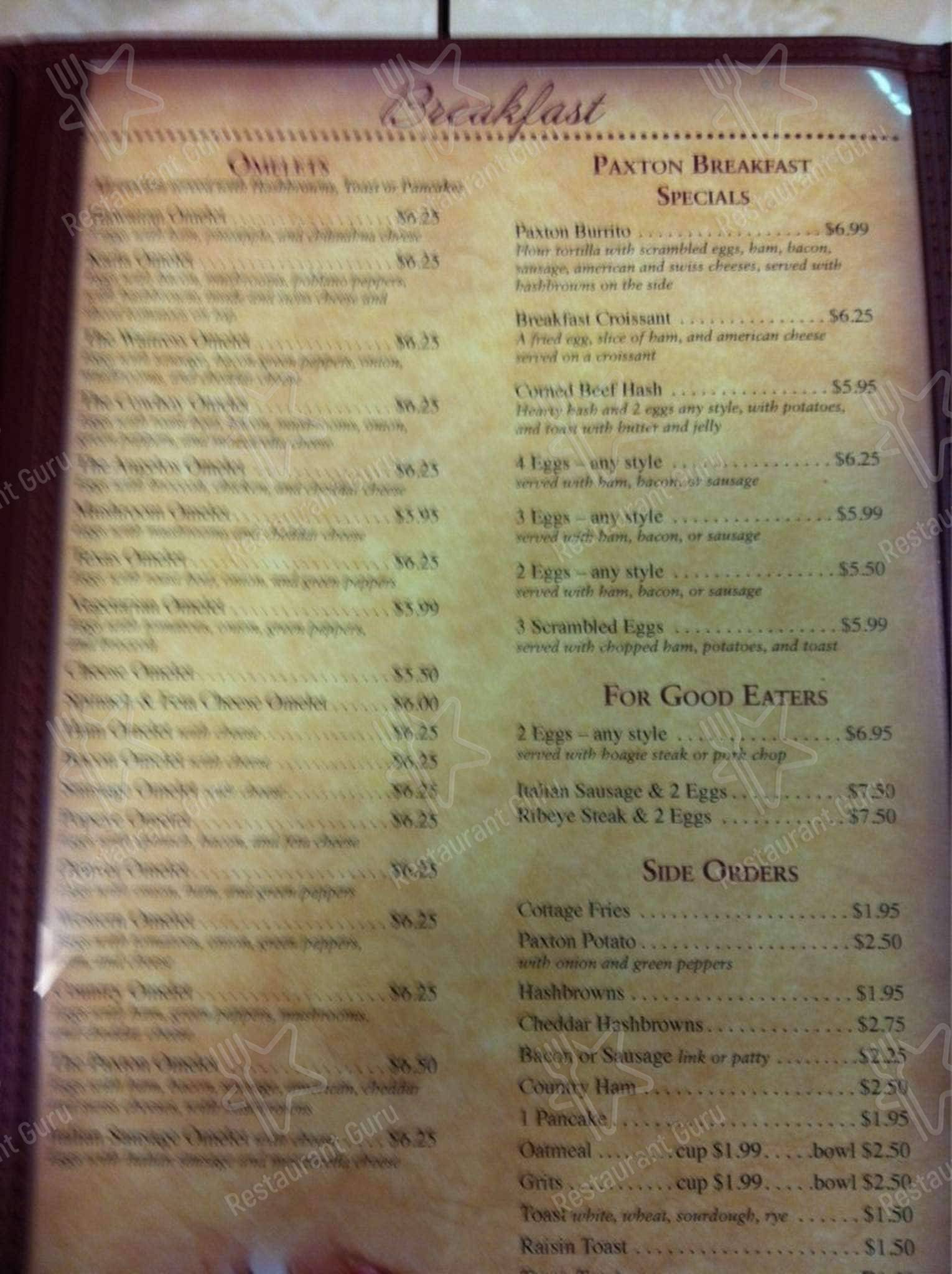 Menu at Arcade Cafe, Paxton