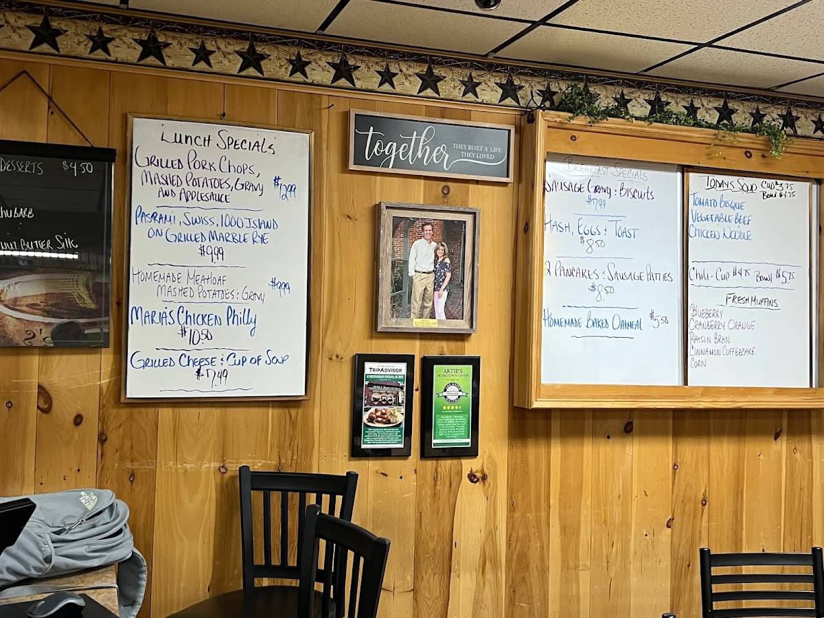 Menu at Artie's Hometown Diner restaurant, Pulaski