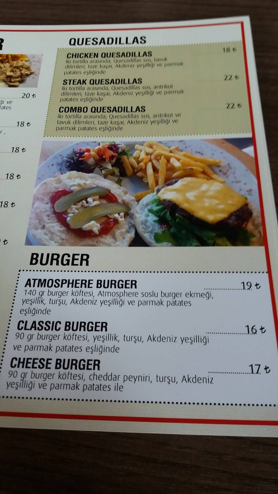 Carta de Atmosphere Cafe, Estambul