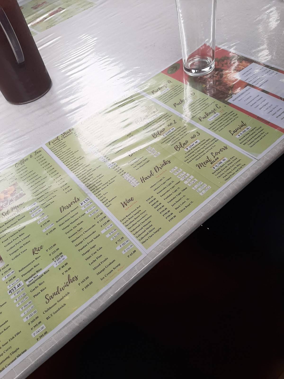 Menu at Balinsasayaw restaurant, Silang, KM44 Emilio Aguinaldo Hwy