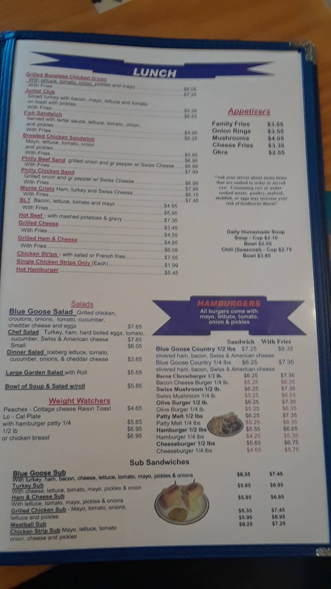 Menu at Blue Goose Cafe, Fennville