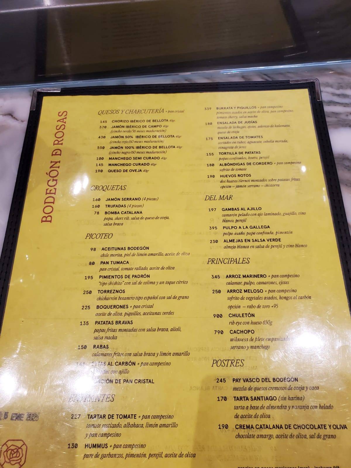 Menu at Bodegon de Rosas restaurant, San Pedro Garza García