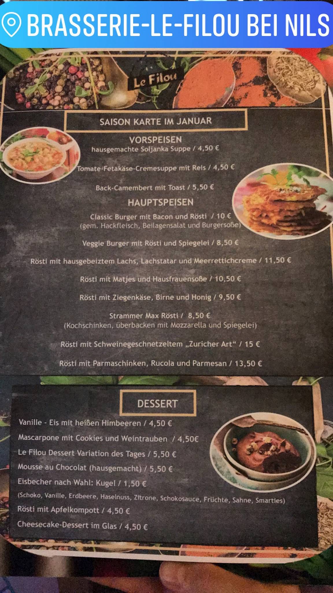Speisekarte von Brasserie-Le-Filou Bei Nils restaurant, Hille