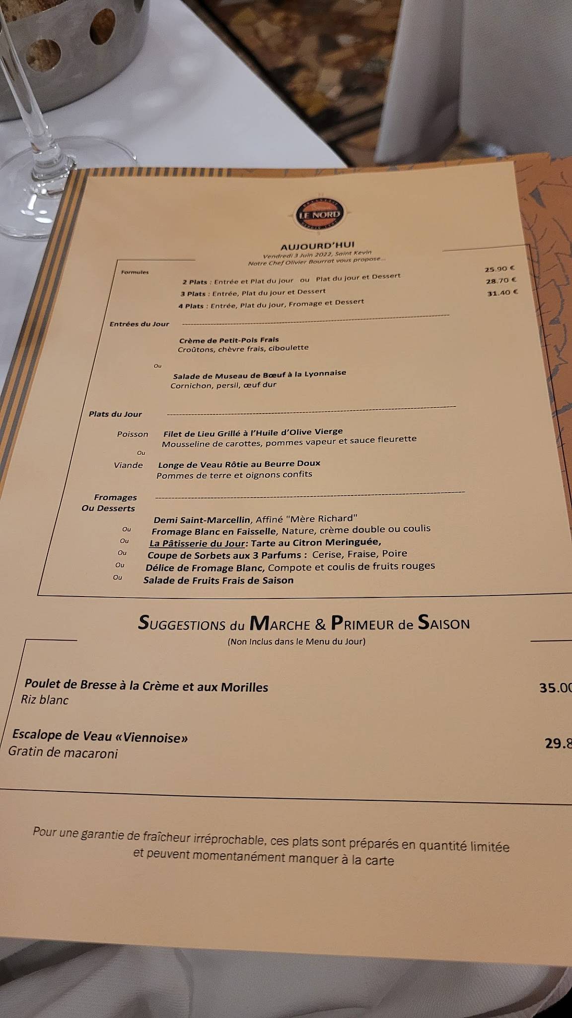 Menu au Brasserie Le Nord - Bocuse restaurant, Lyon