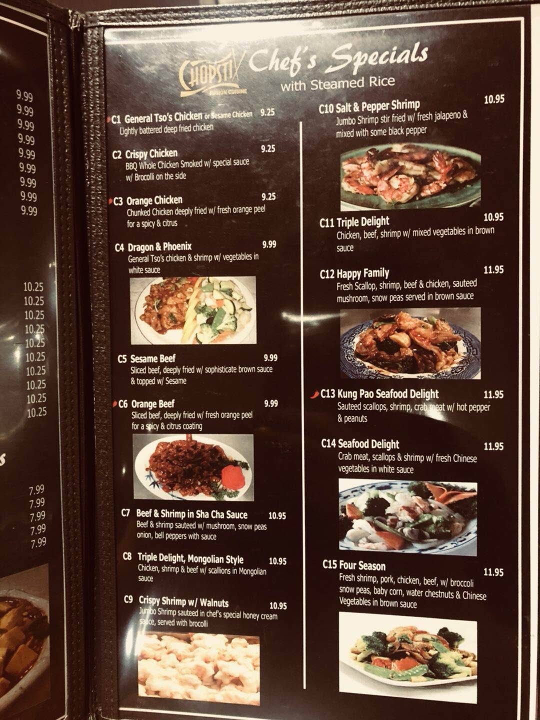 Menu at CHOPSTIX restaurant, Kingsville