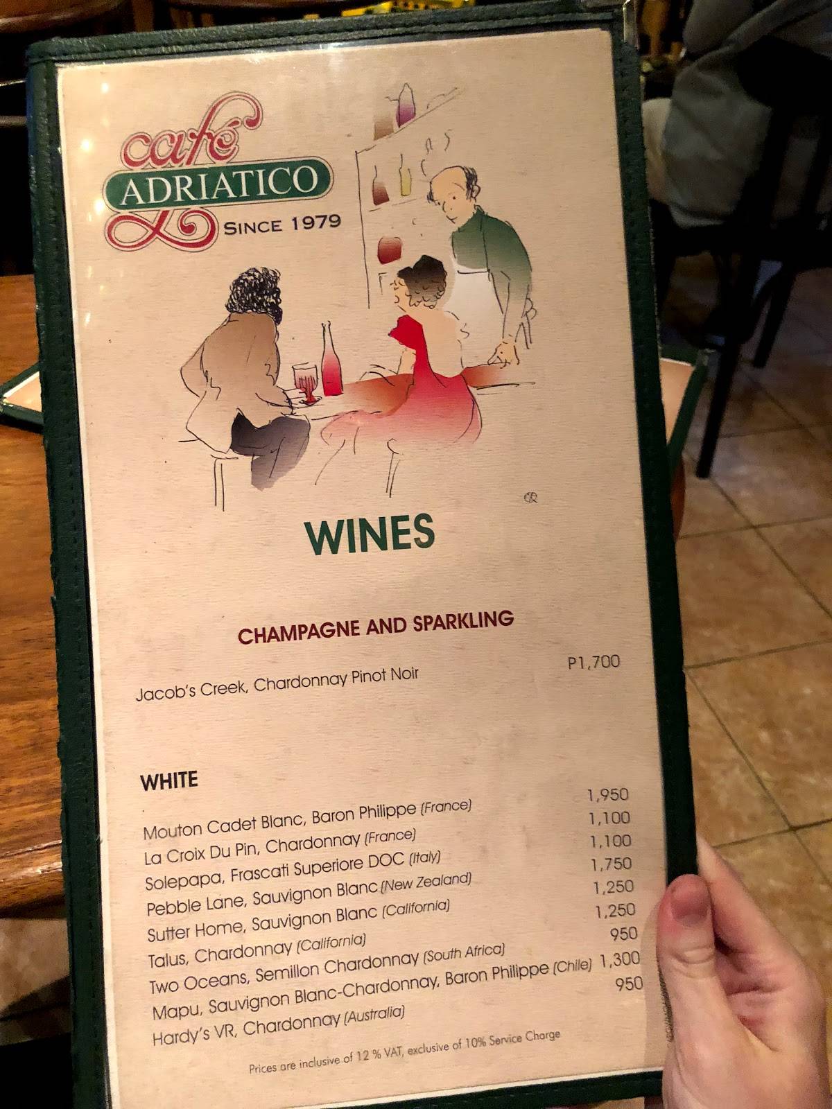 Menu at Cafe Adriatico, Manila, M. Adriatico St