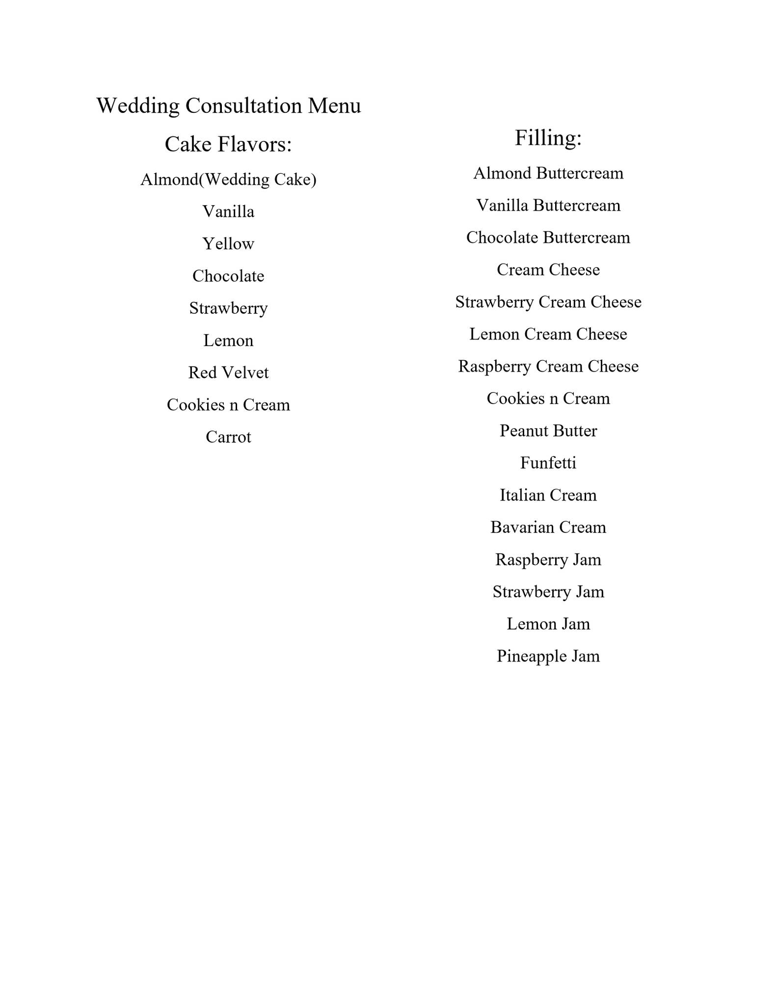 Menu at Cake Goddess LLC restaurant, Baton Rouge, Airline Hwy Suite 108