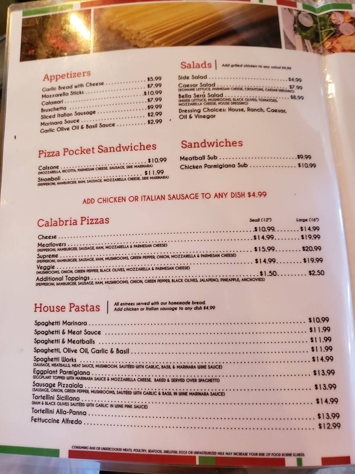 Menu at Calabria Italian Restaurant, Nebraska City
