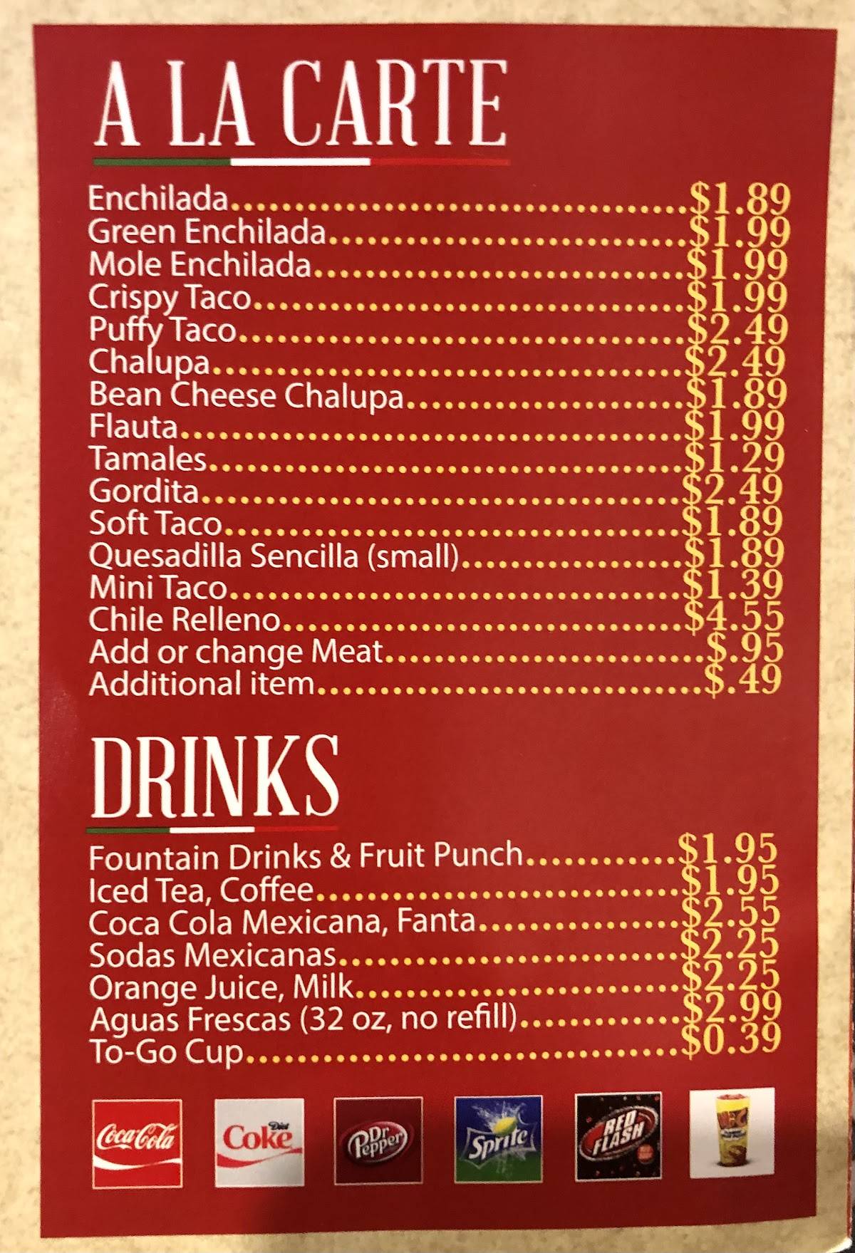 Menu at Camila's Mexican Restaurant - Blanco Road, San Antonio