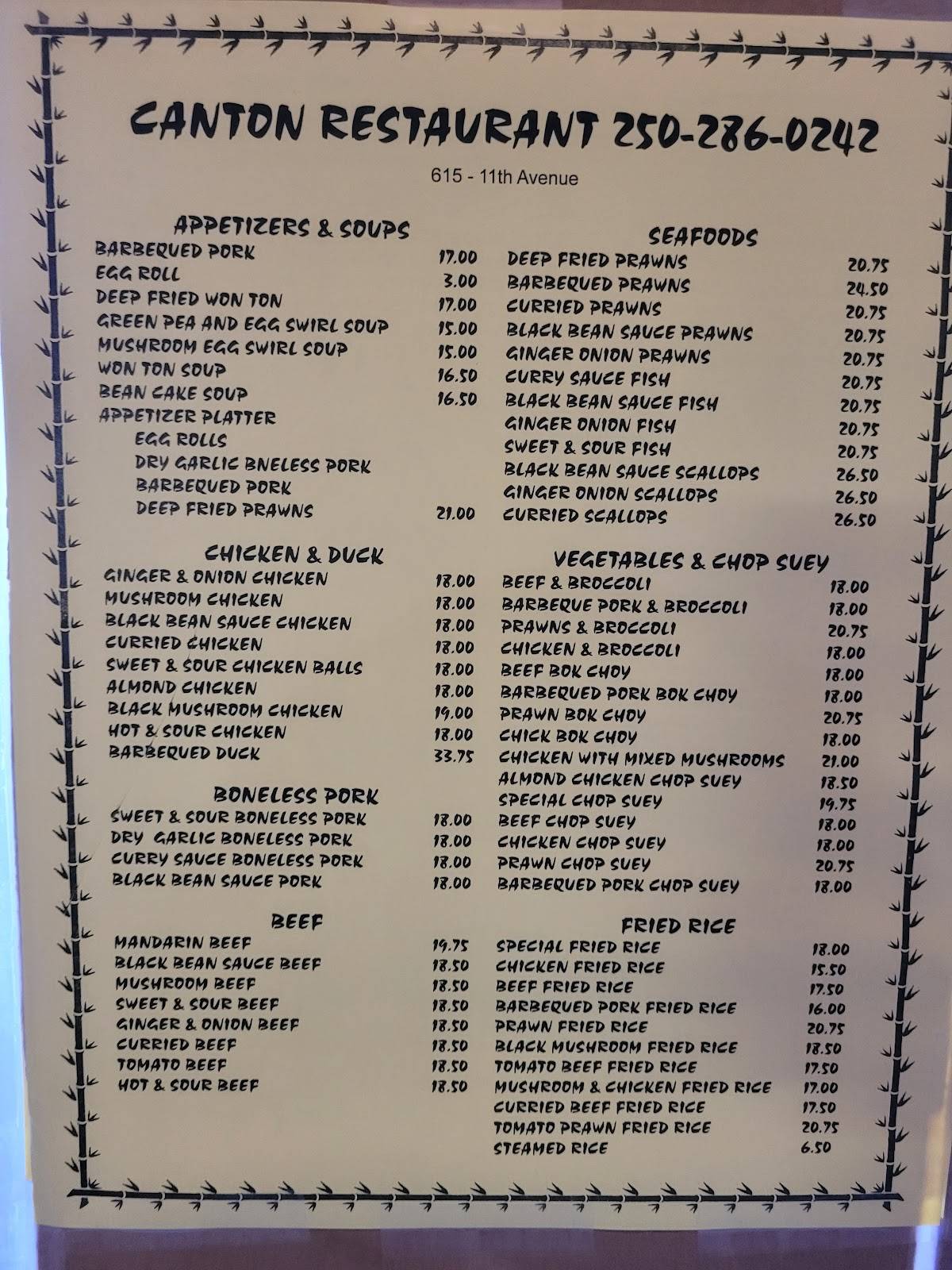 Menu at Canton Restaurant, Campbell River