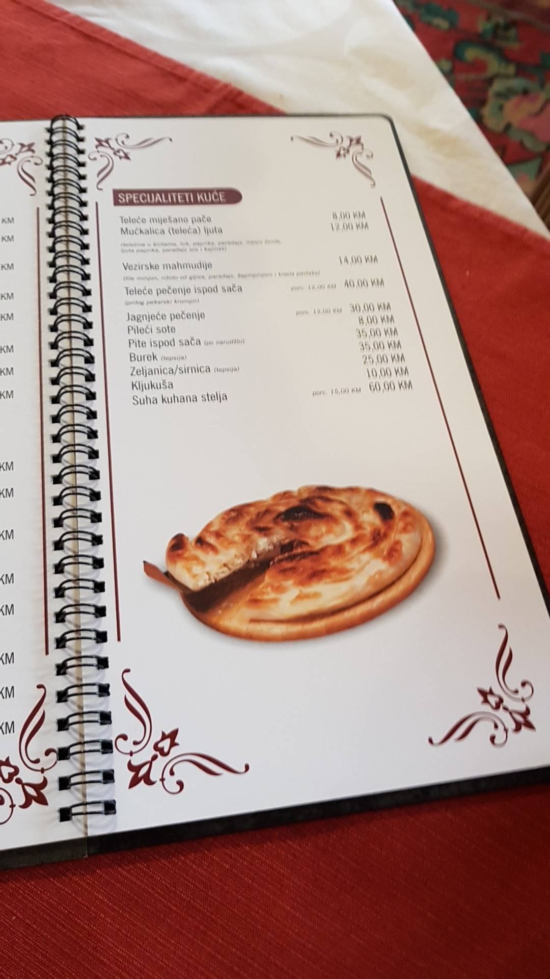 Menu at Čardak restaurant, Vogošća