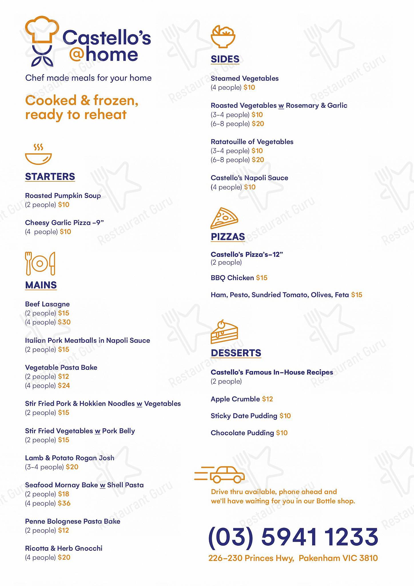 Menu at Castello's Pakenham International Buffet Hotel restaurant, Pakenham