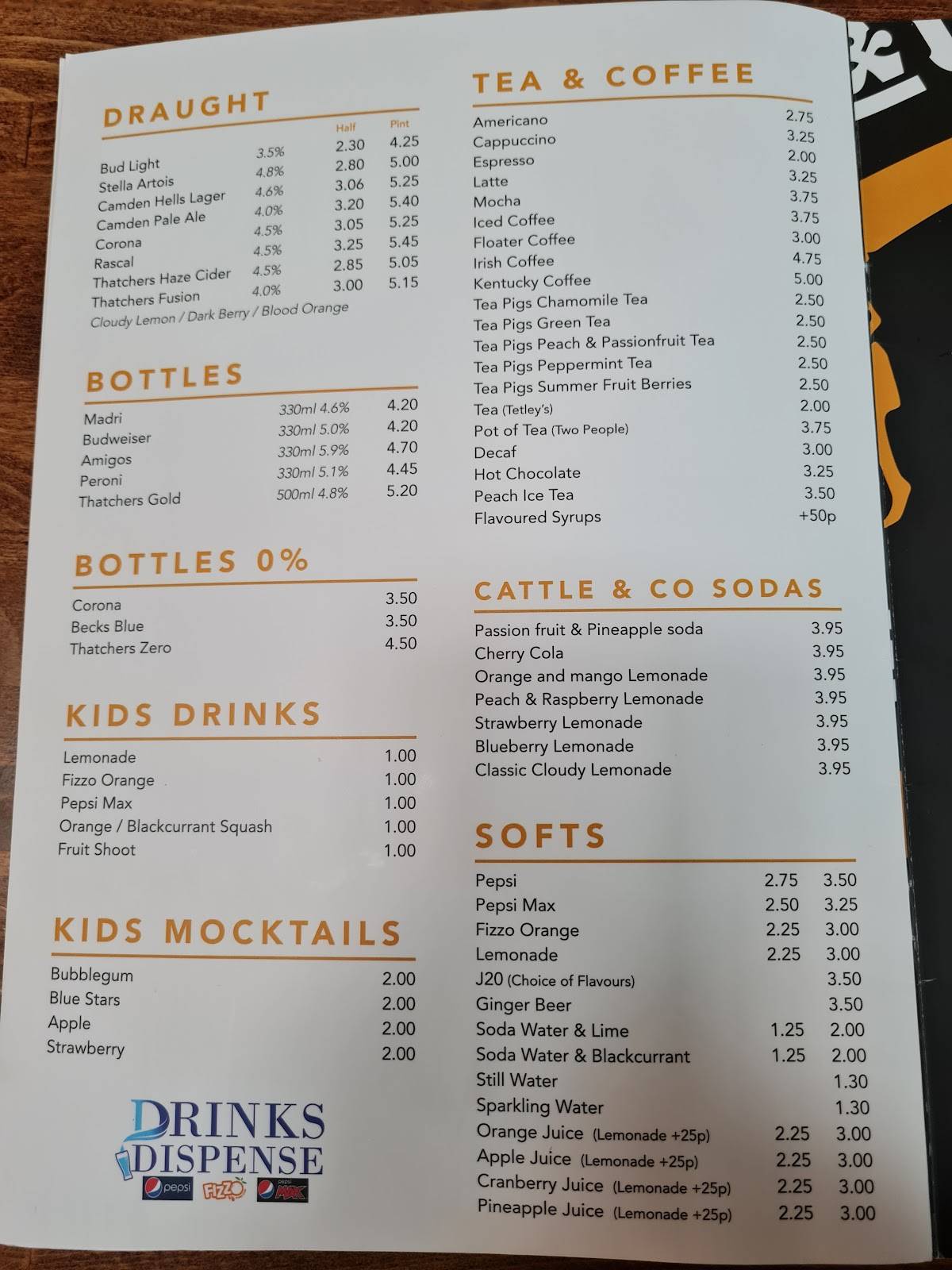 Menu at Cattle & Co Llanelli restaurant, Llanelli