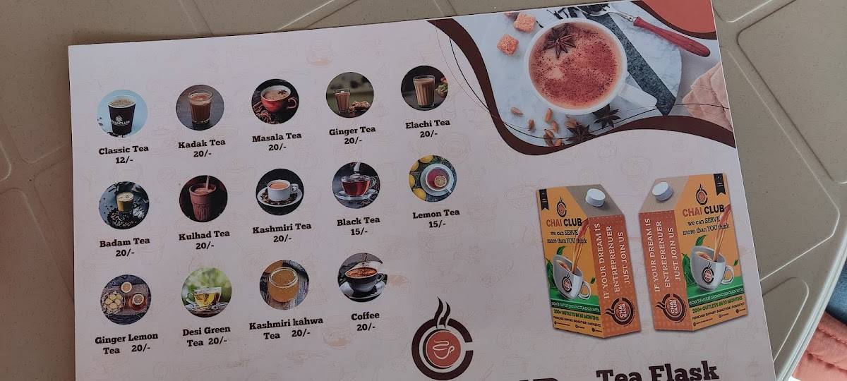 Menu at Chai club, Chitradurga