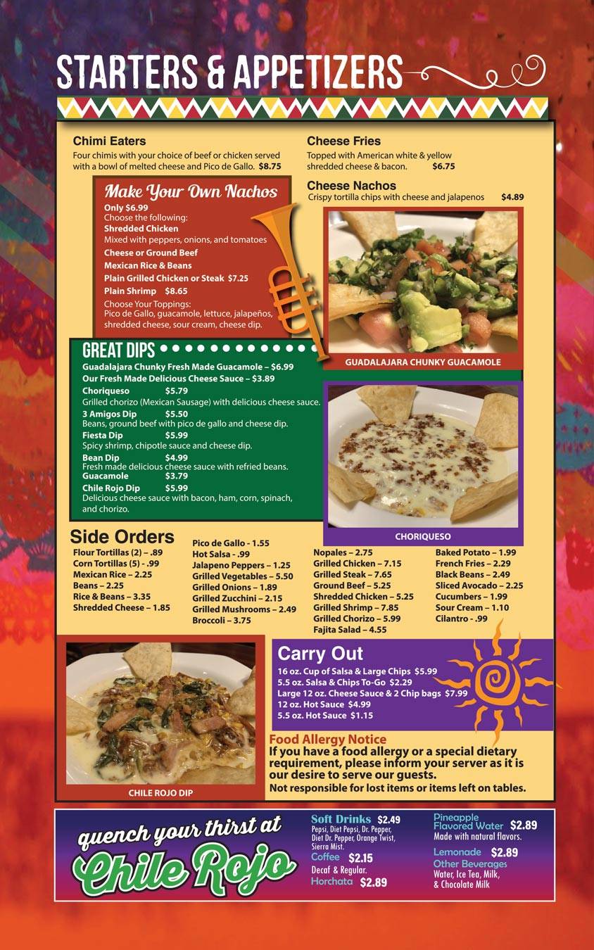 Menu at Chile Rojo Mexican Cuisine restaurant, Mount Airy