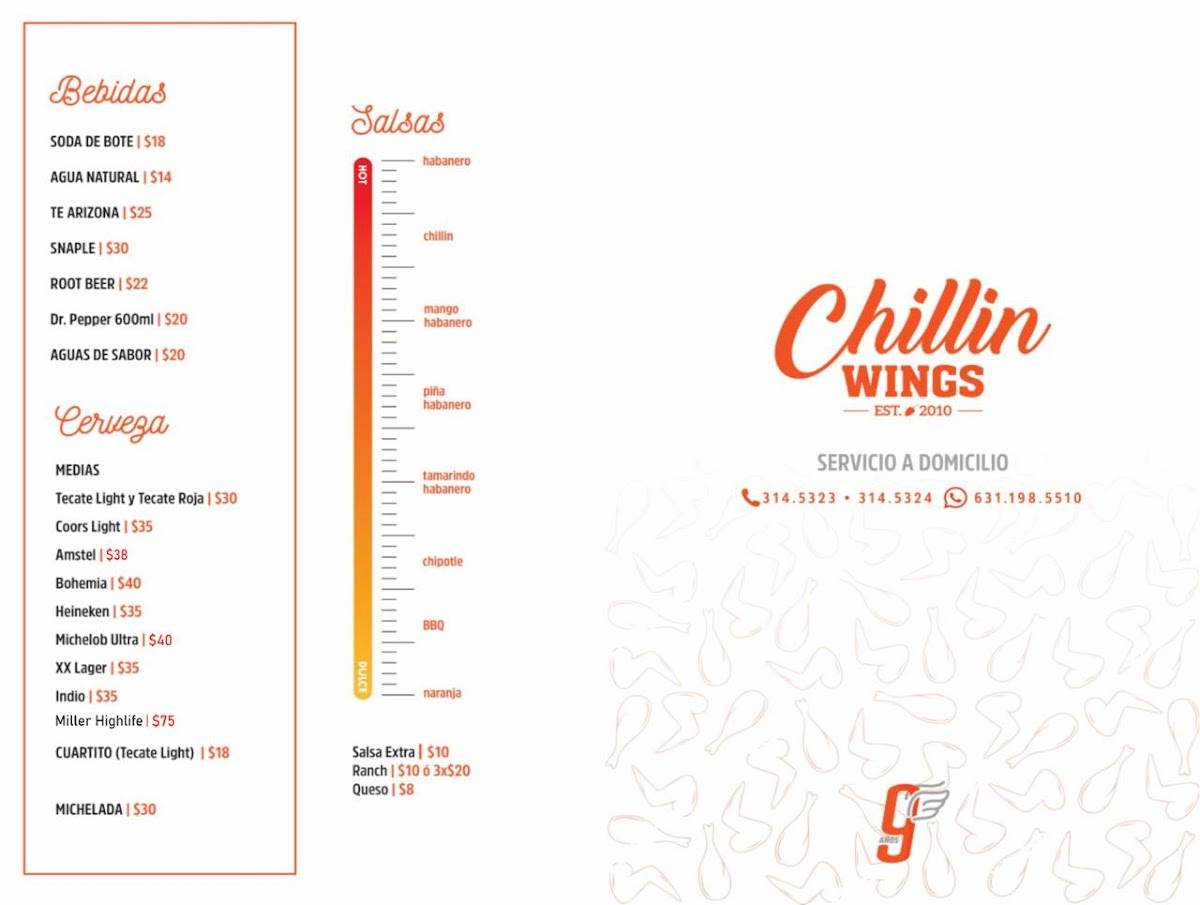 Carta del restaurante Chillin Wings, Heroica Nogales, Navojoa 615 Granja y