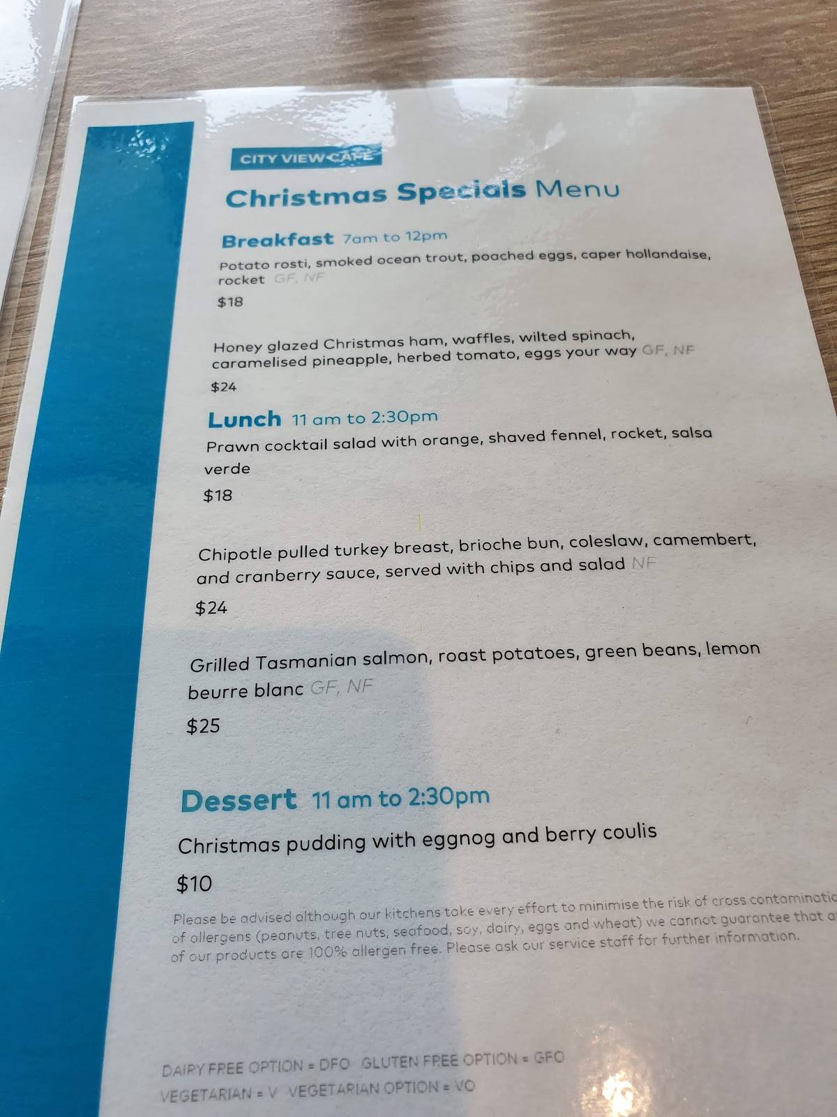 Menu at City View Cafe, Burswood, Optus Stadium