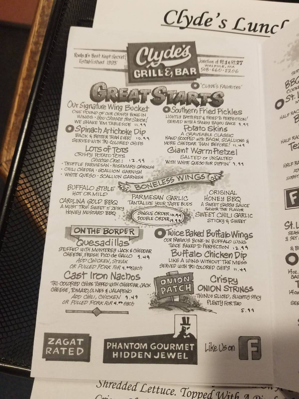 Menu at Clyde’s Grill and Bar, Walpole, 642 Providence Hwy
