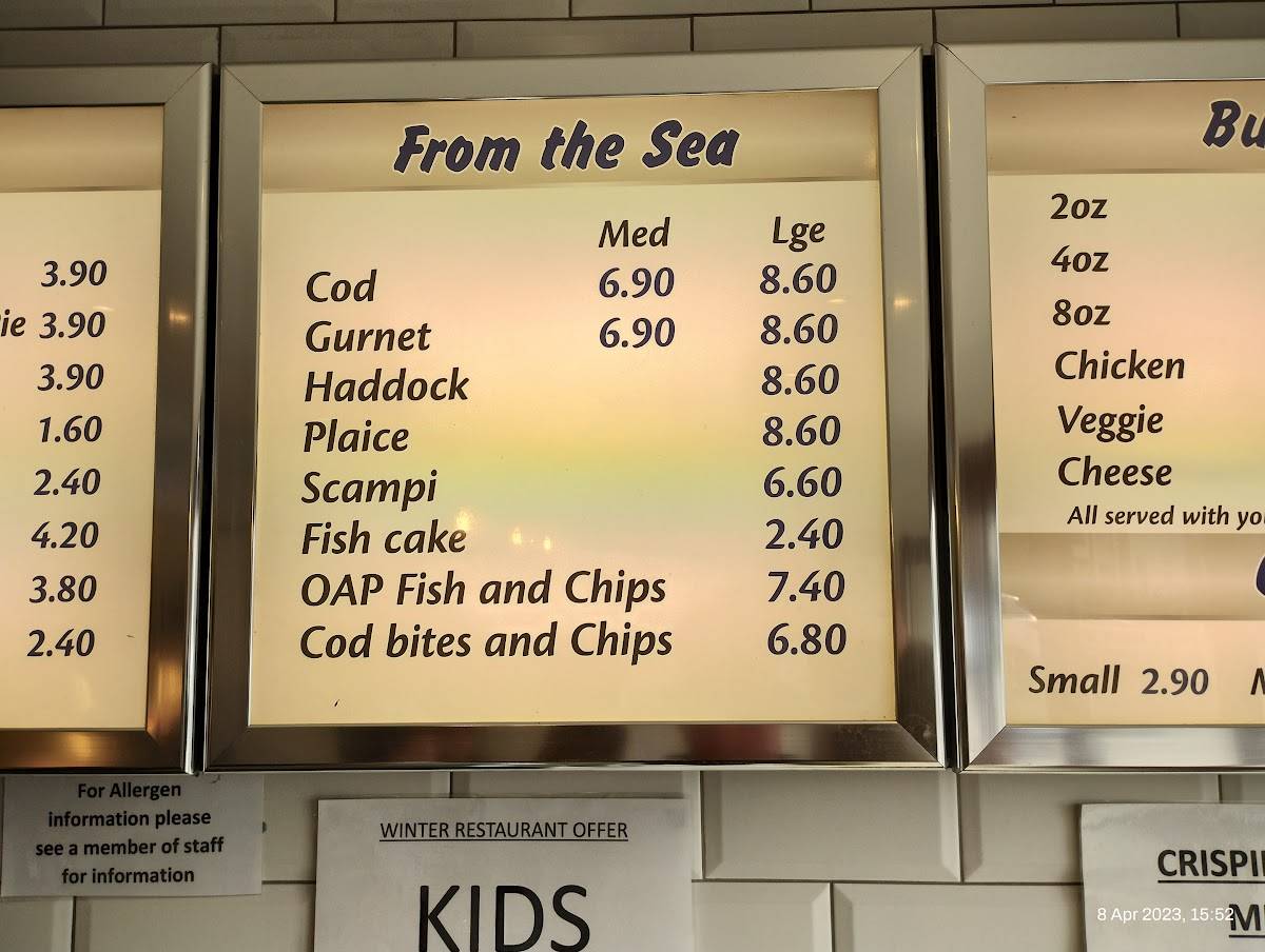 Menu at Crispin's Fish Bar, Minster on Sea, 69 London Rd