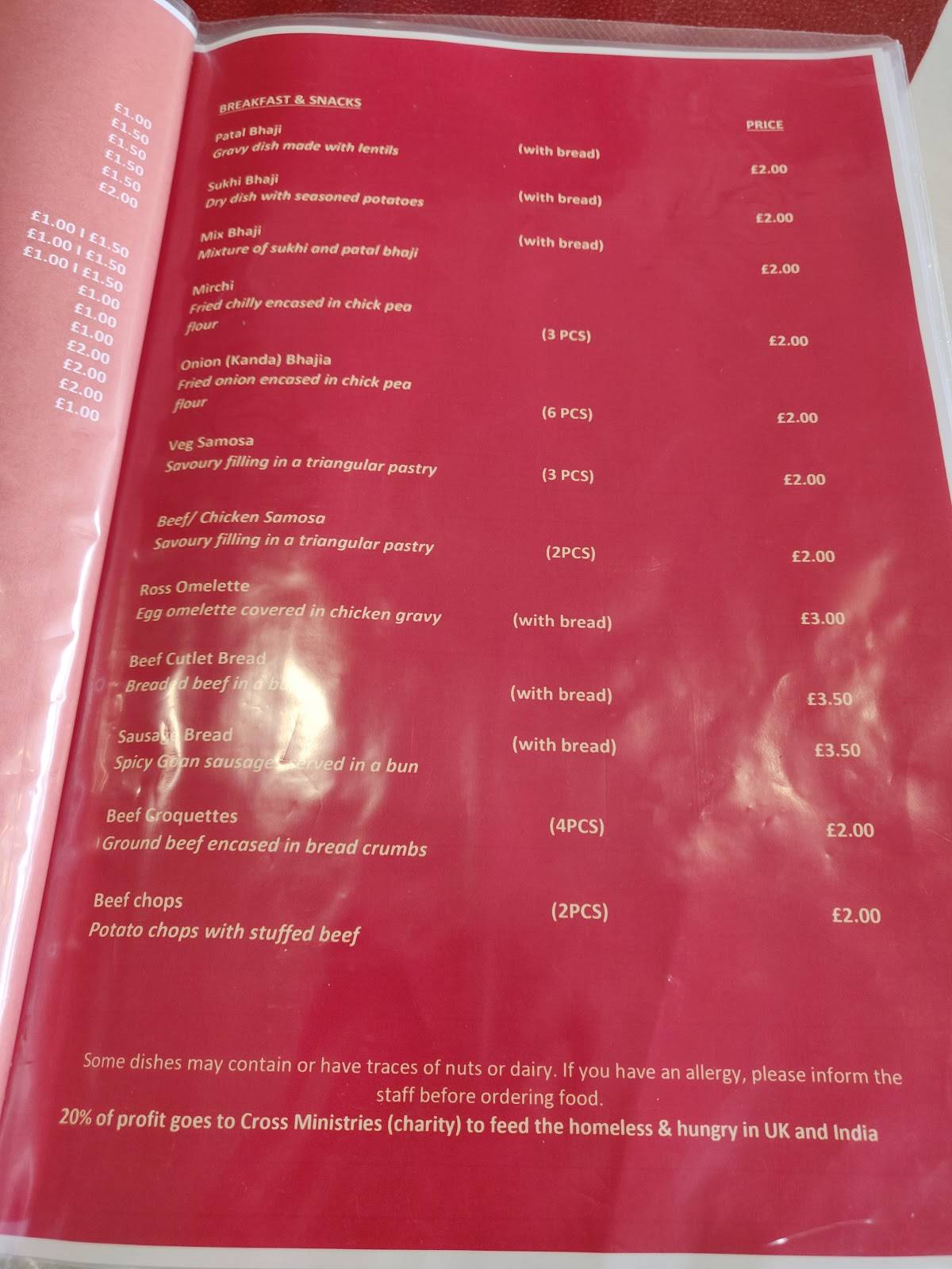 Menu at Cross Restaurant, Wembley
