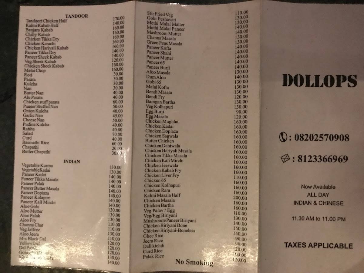 Menu at Dollops, Manipal