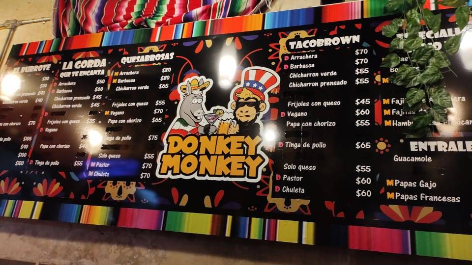 Menu at Donkey Monkey restaurant, San Miguel de Cozumel