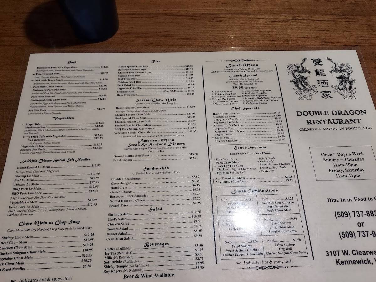 Menu at Double Dragon Restaurant, Kennewick