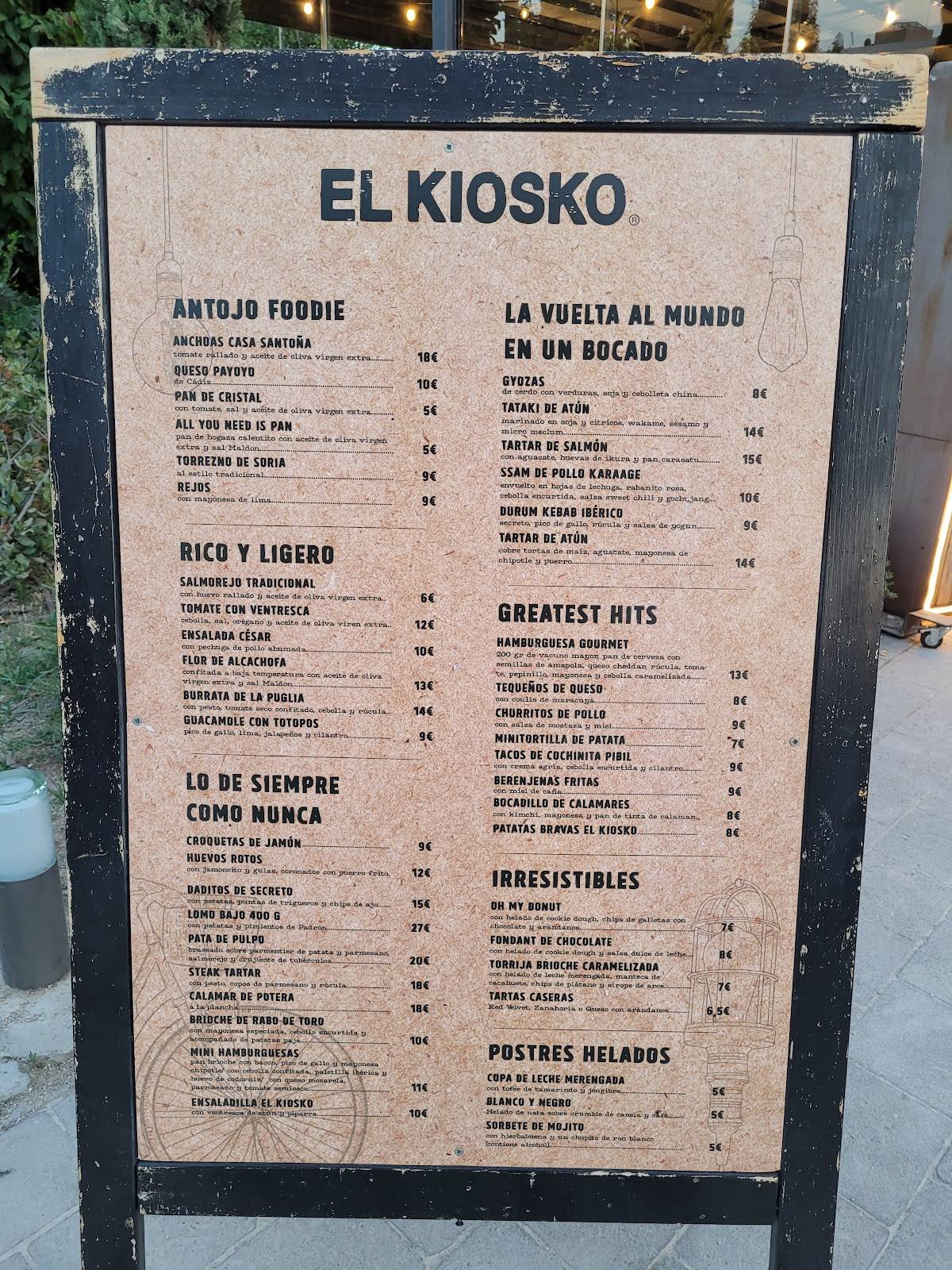 Carta del restaurante EL KIOSKO Moraleja Green, Alcobendas