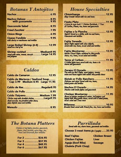 Menu at El Dorado Restaurant, Alamo
