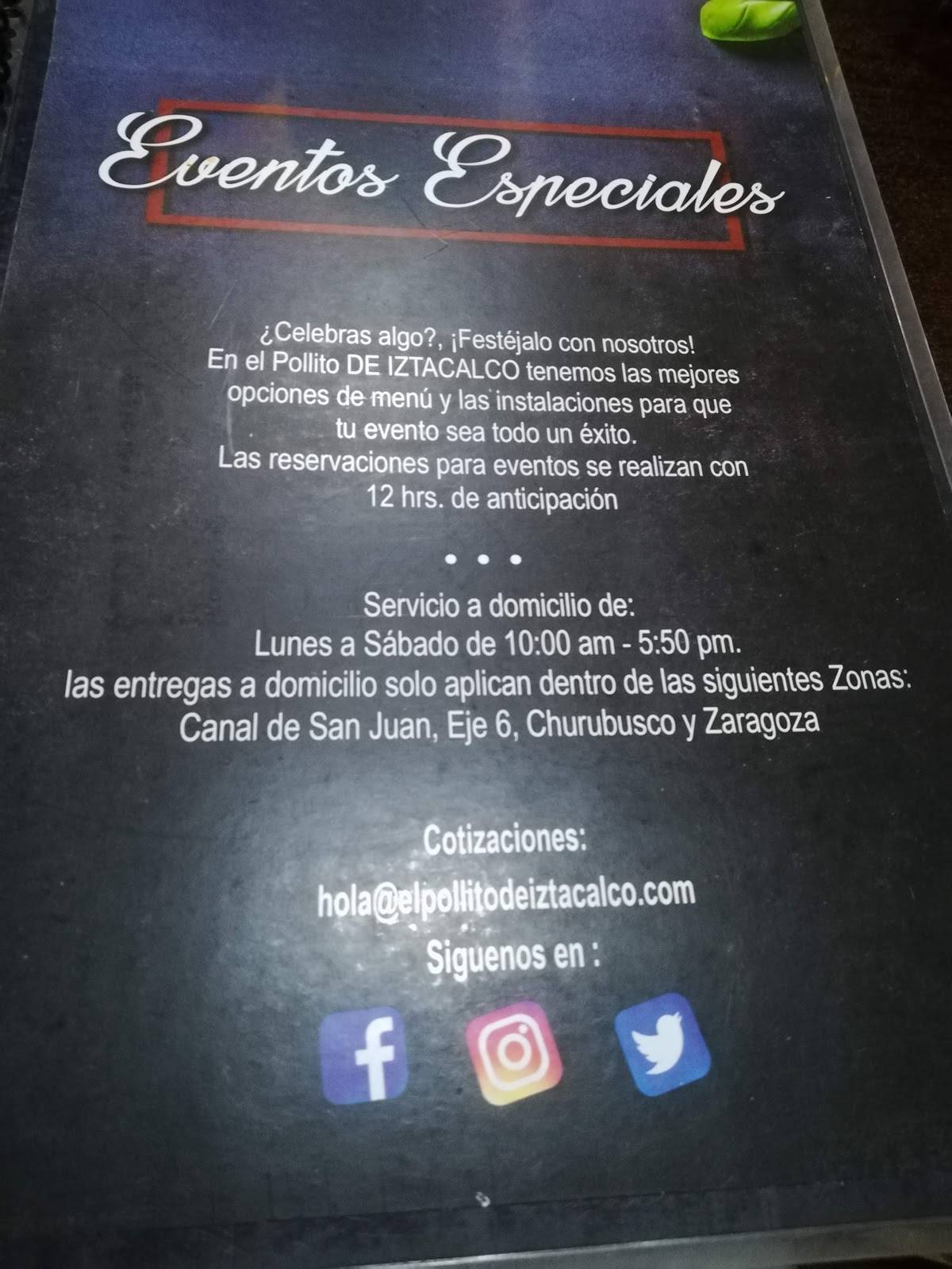 Carta del restaurante El Pollito del Iztacalco, Ciudad del México ...