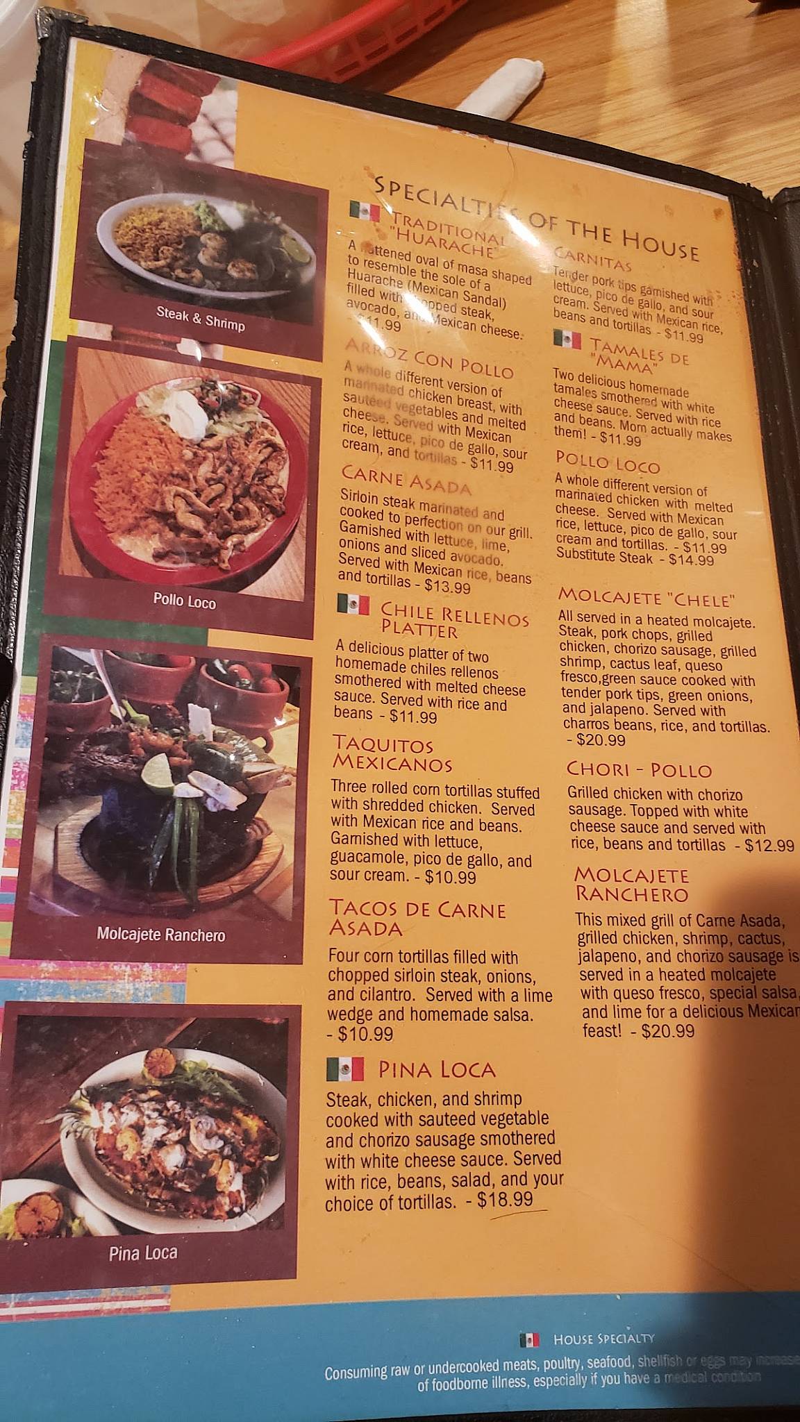 Menu at El Ranchero Loco restaurant, Pigeon Forge