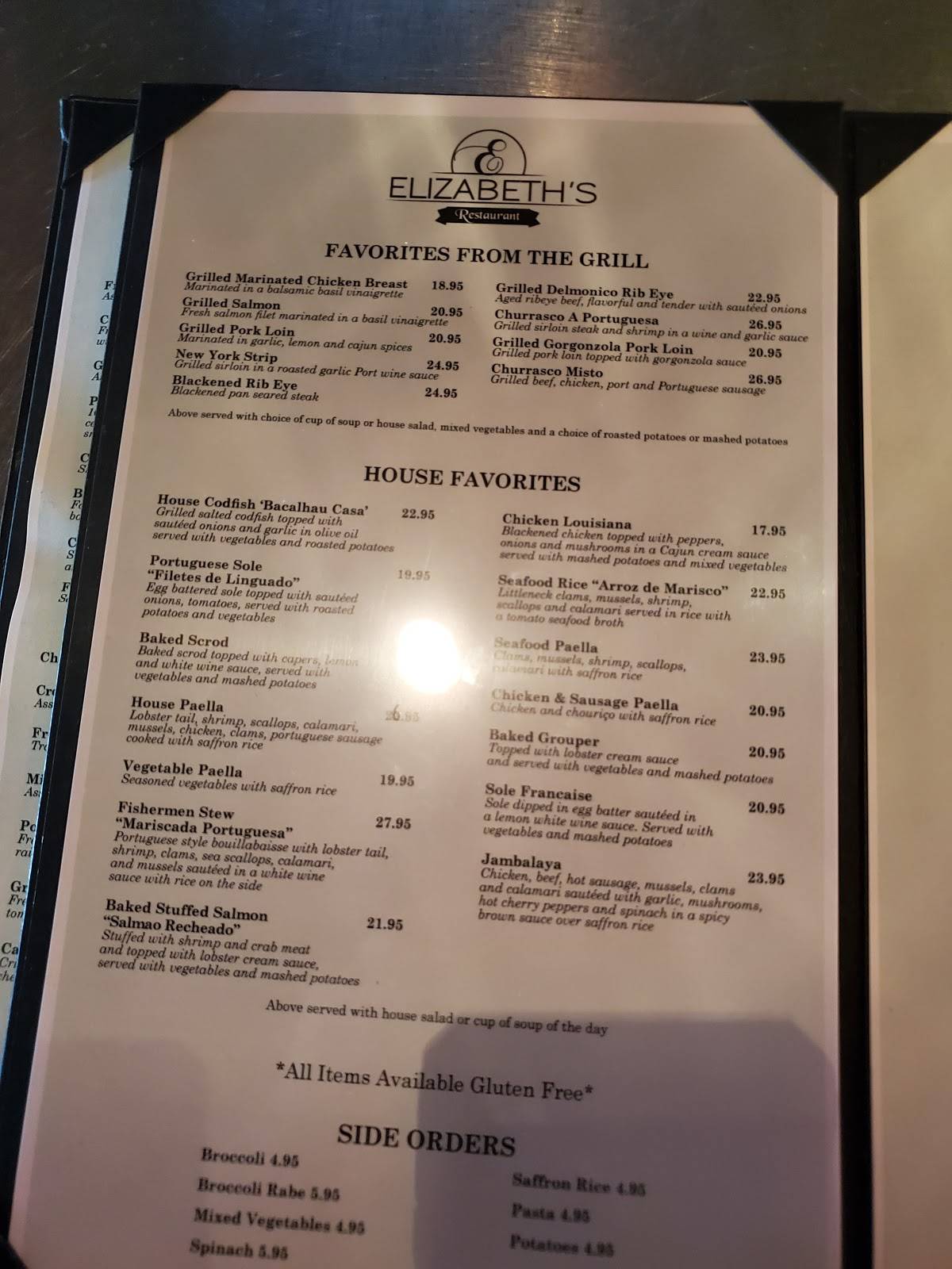 Menu at Elizabeth's Bar & Restaurant, Rocky Hill