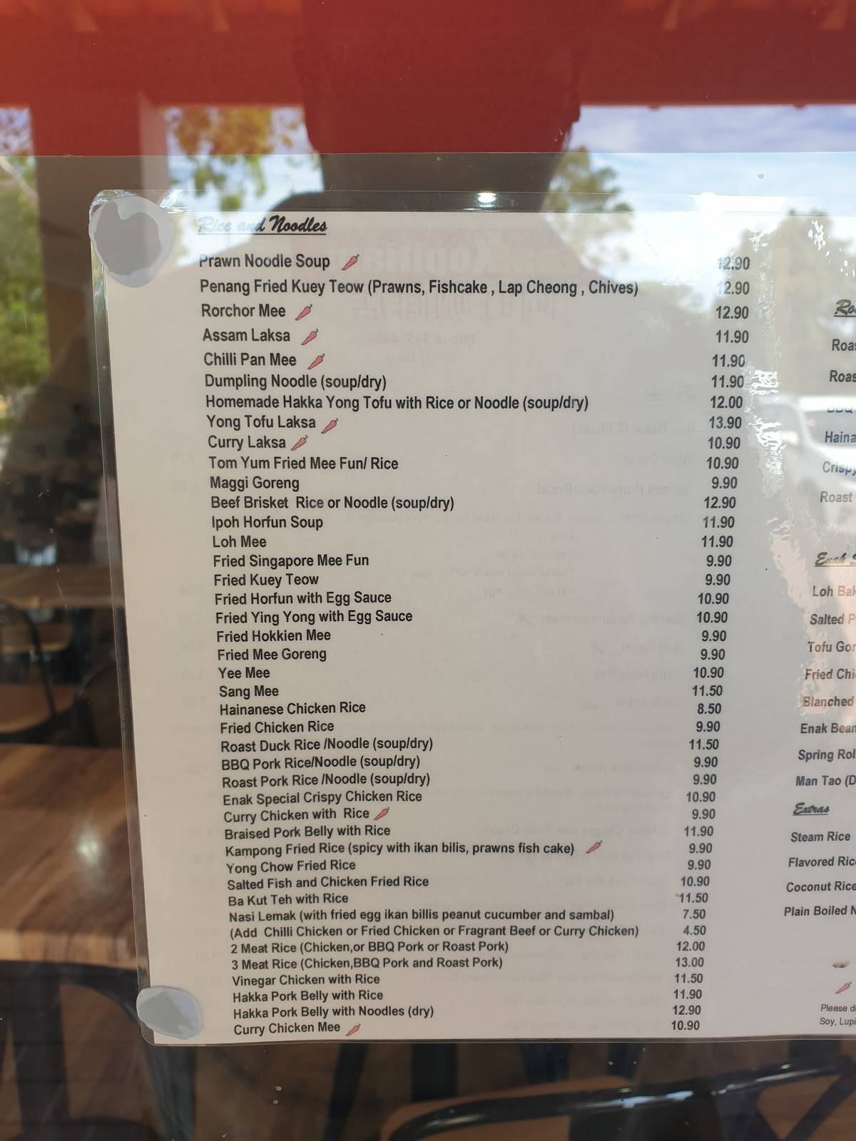 Menu at Enak Kopitiam restaurant, Willetton, shop 11/61 Apsley Rd