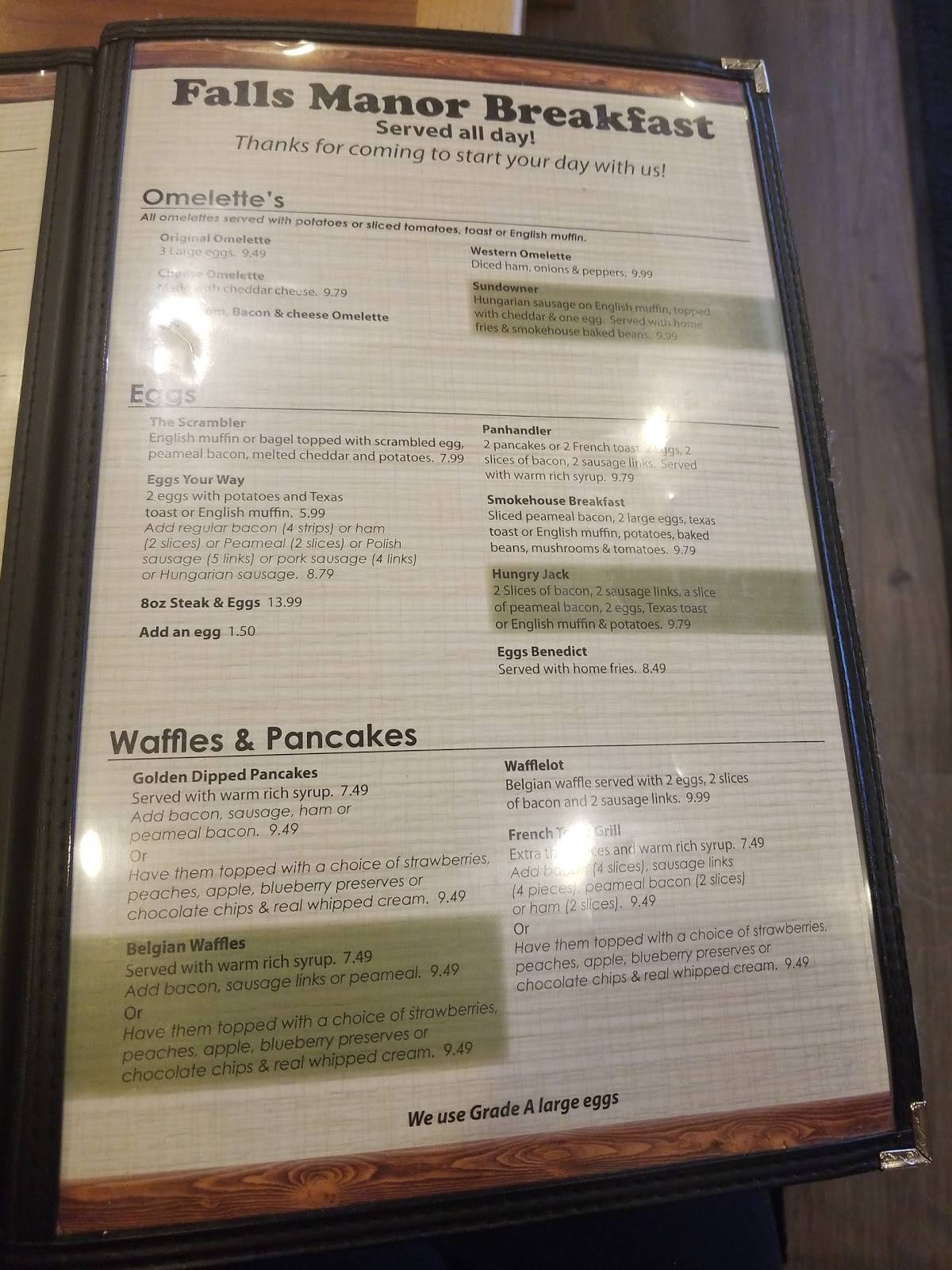 Menu at Falls Manor Restaurant, Niagara Falls