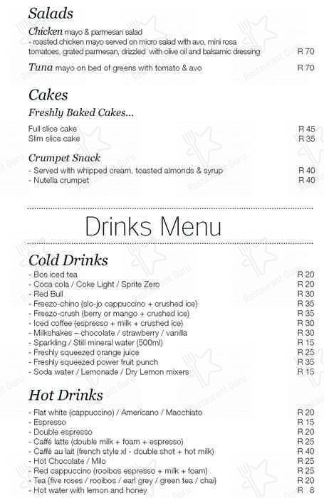Menu at Ferguson's 5th Floor restaurant, Sandton
