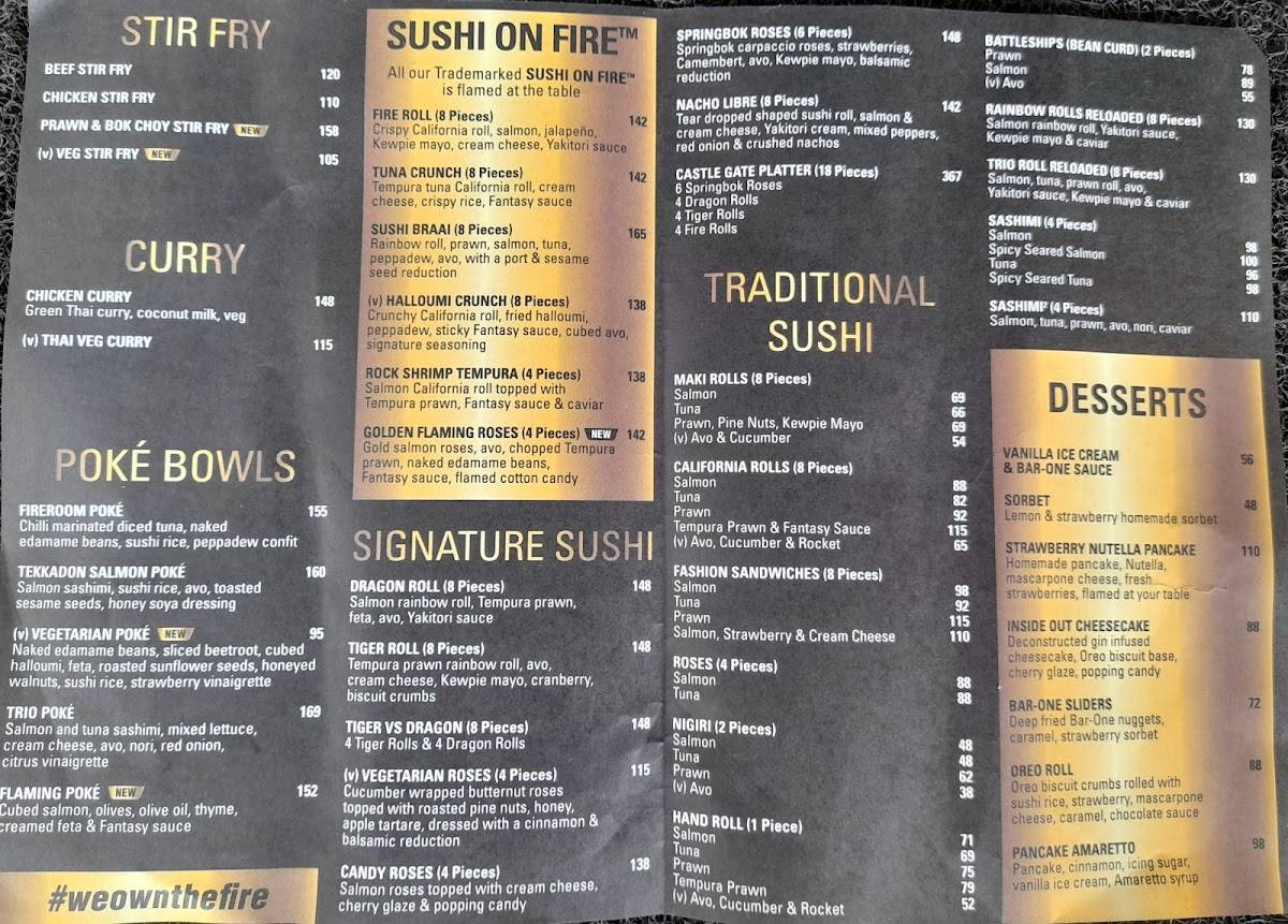 Menu at Fireroom Castle Gate restaurant, Pretoria