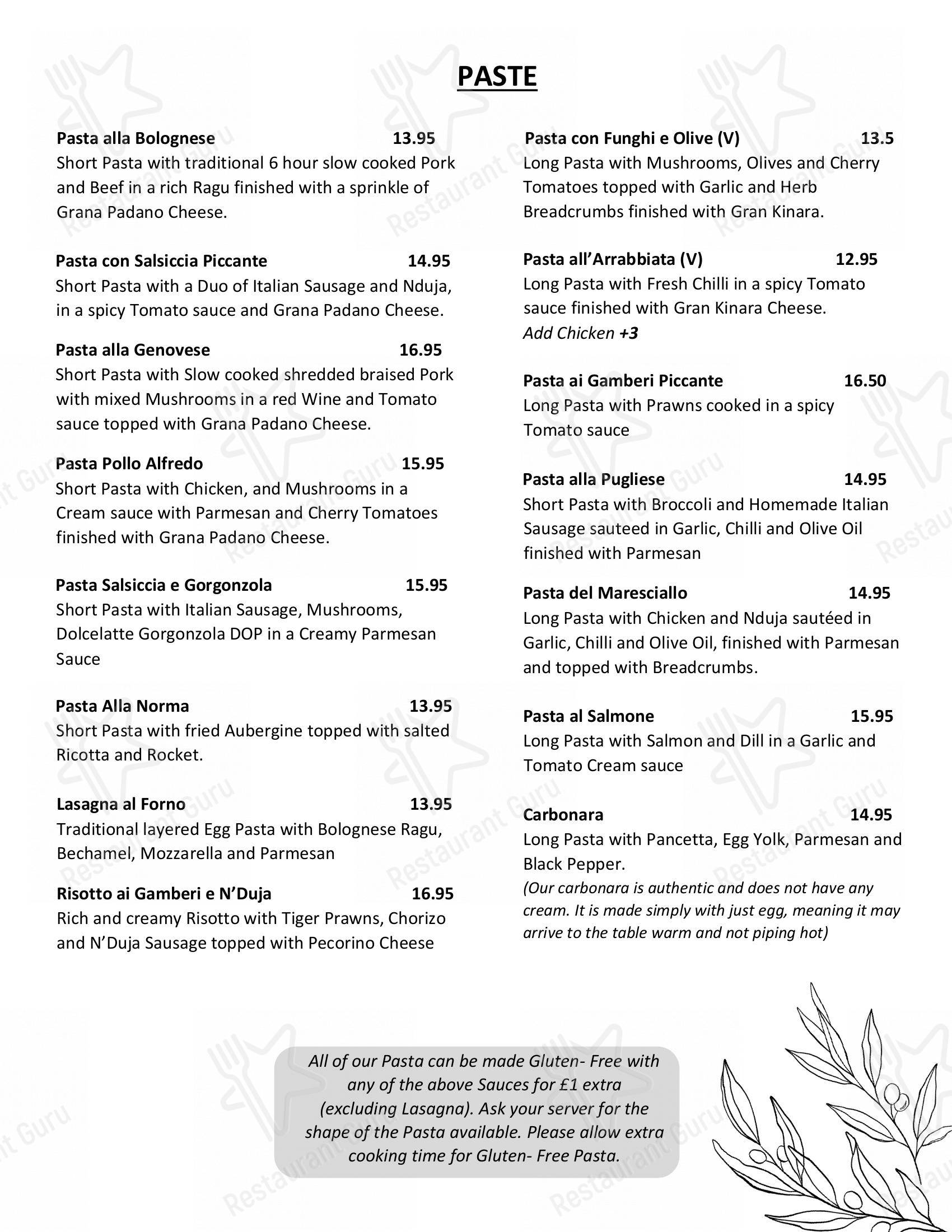 Menu at Fiume Italian Bar & Restaurant, Wolverhampton
