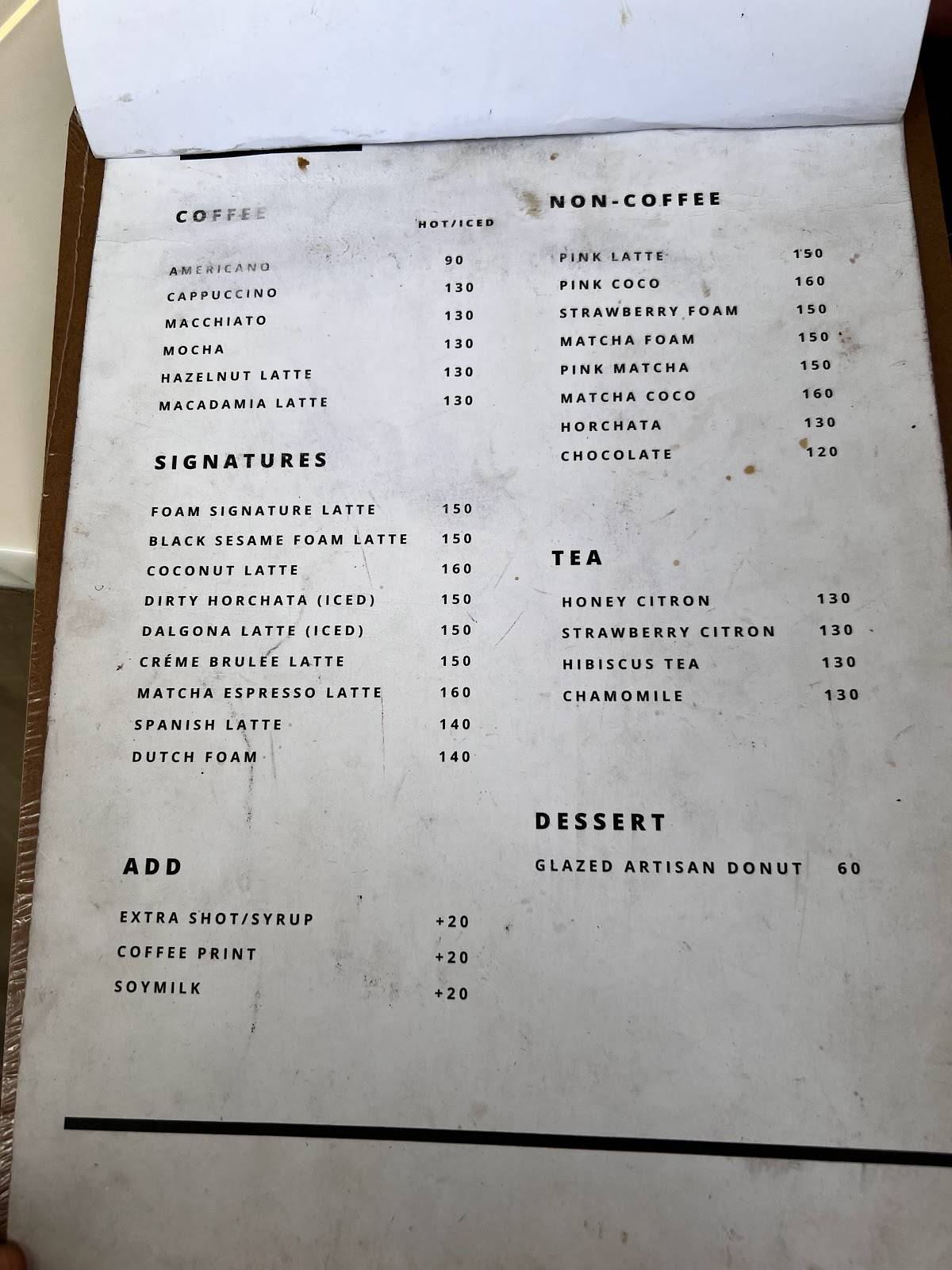 Menu at Foam Coffee - Baguio restaurant, Baguio