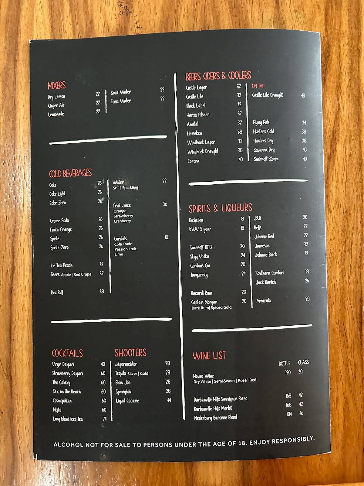 Menu at Galaxy Grill restaurant, Umhlanga, F5-G9