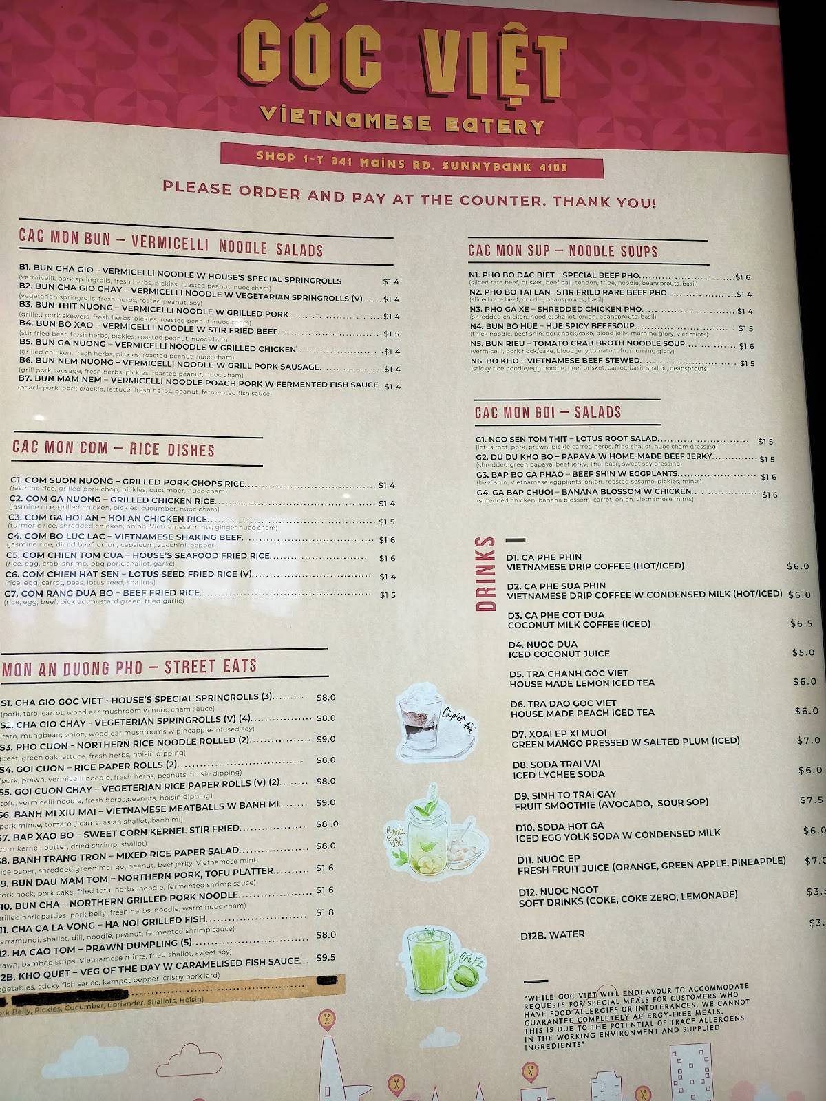Menu at Goc Viet Vietnamese Eatery restaurant, Sunnybank