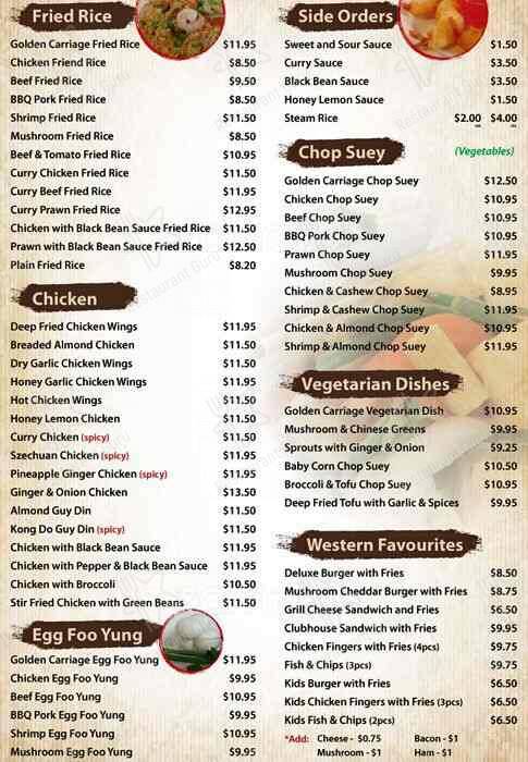 Menu at Golden Carriage Restaurant, Courtenay