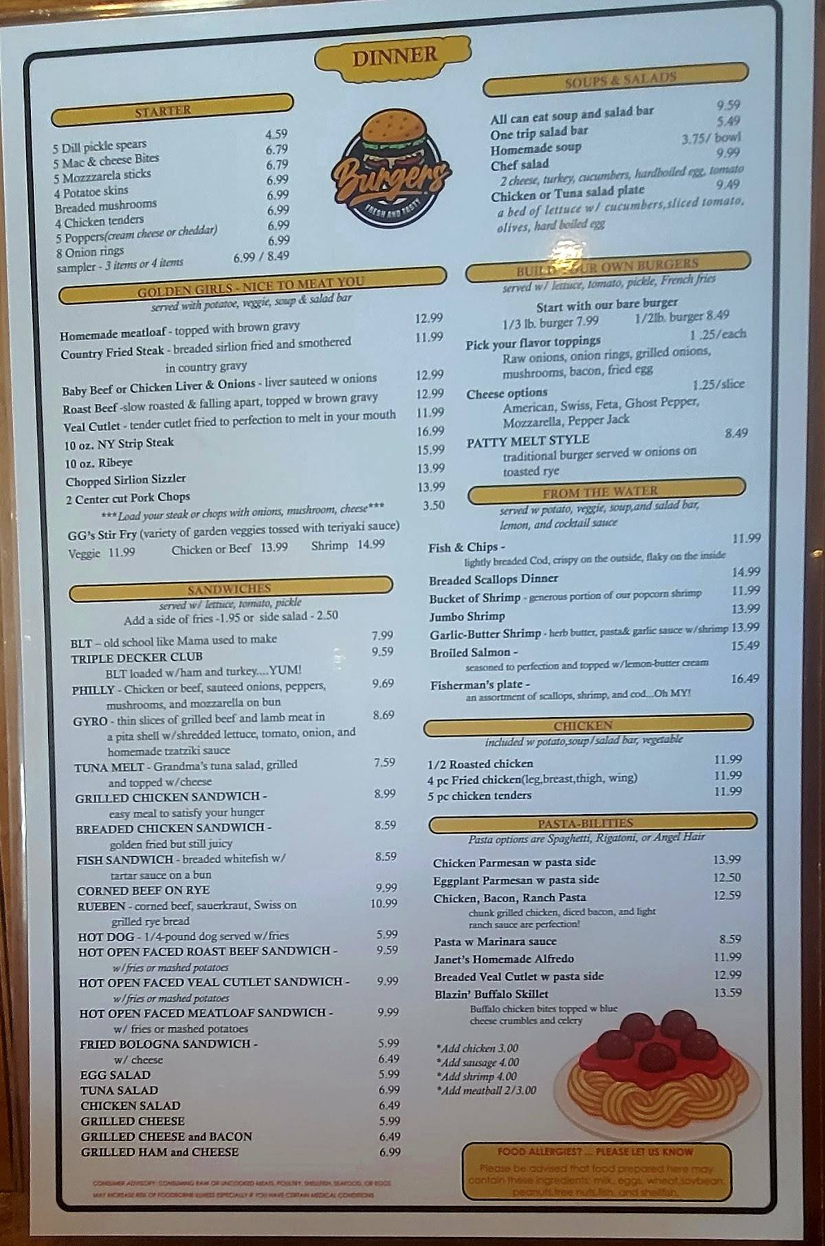 Menu at Golden Girls Restaurant Eastlake Ohio, Eastlake