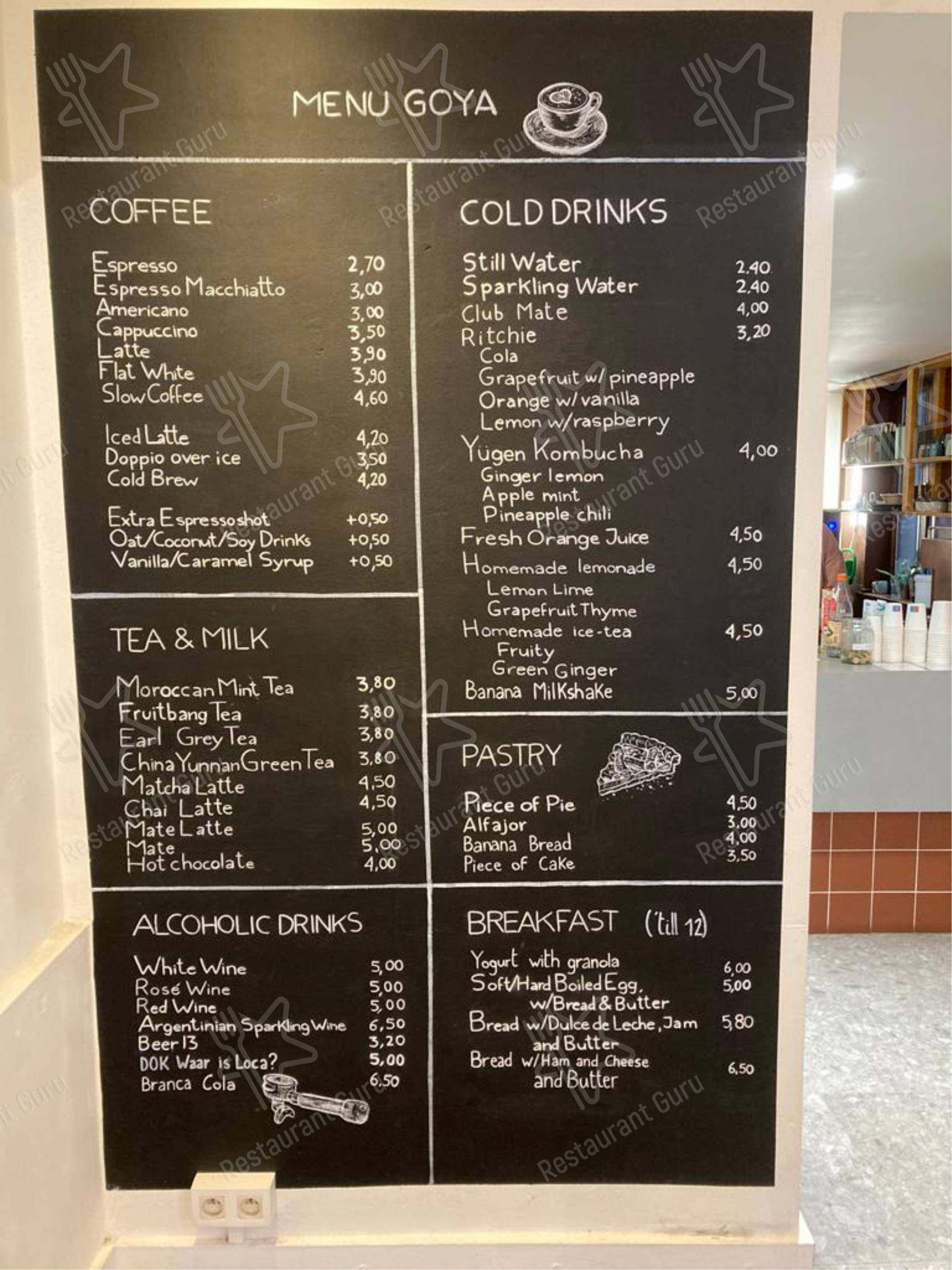 Menu au Goya coffee Gent, Gand