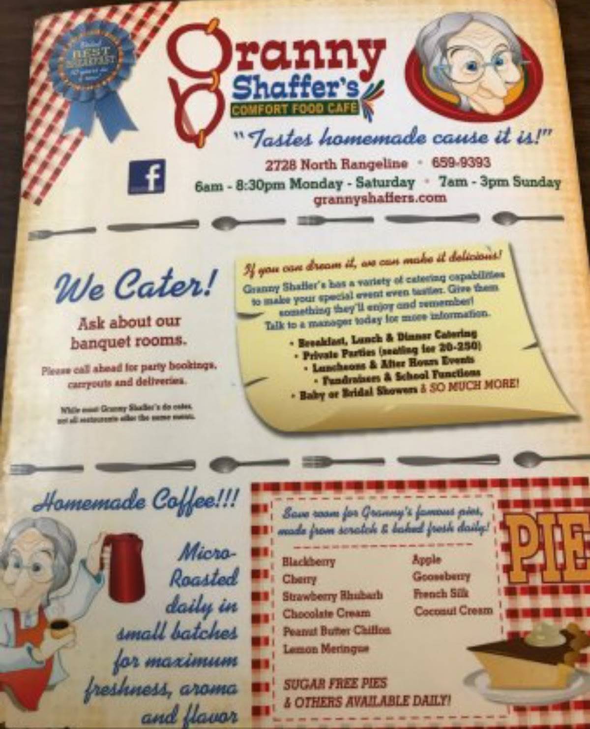 Menu at Granny Shaffer's Restaurant, Joplin, N Rangeline Rd