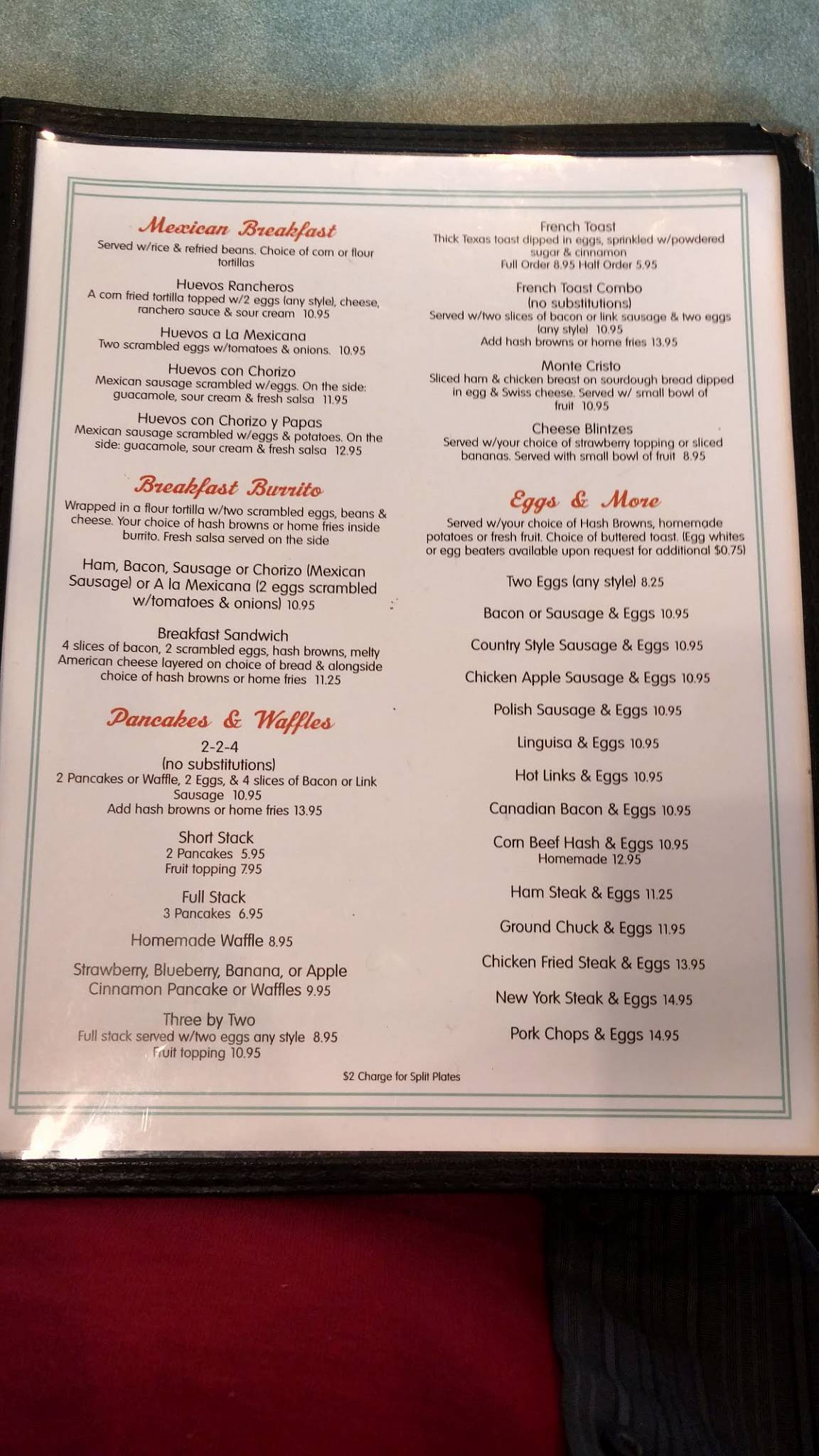 Menu at Gunter's Restaurant, South San Francisco