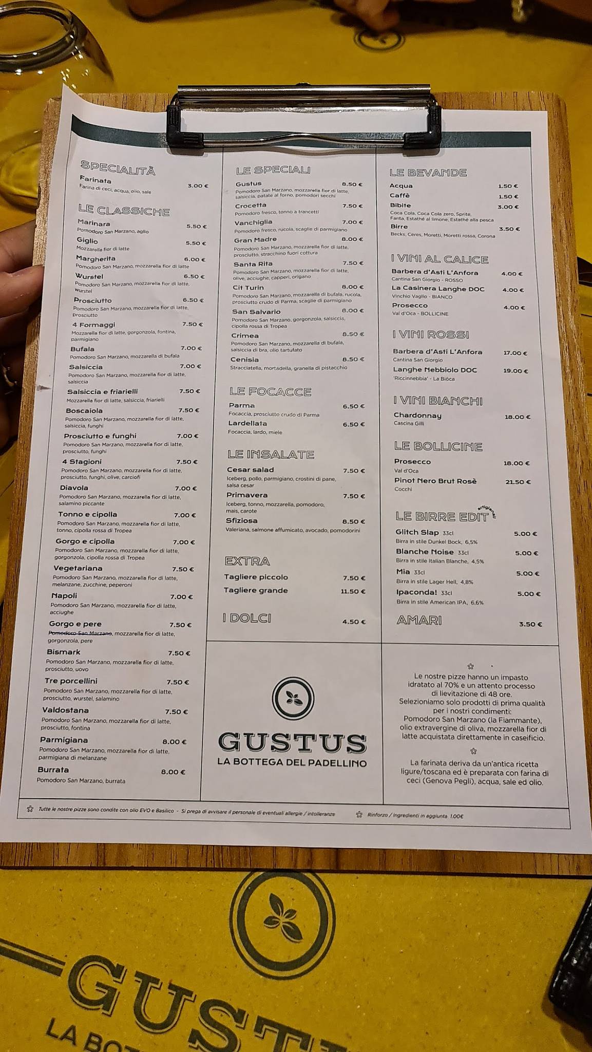 Menu da Gustus La Bottega del Padellino ristorante, Torino