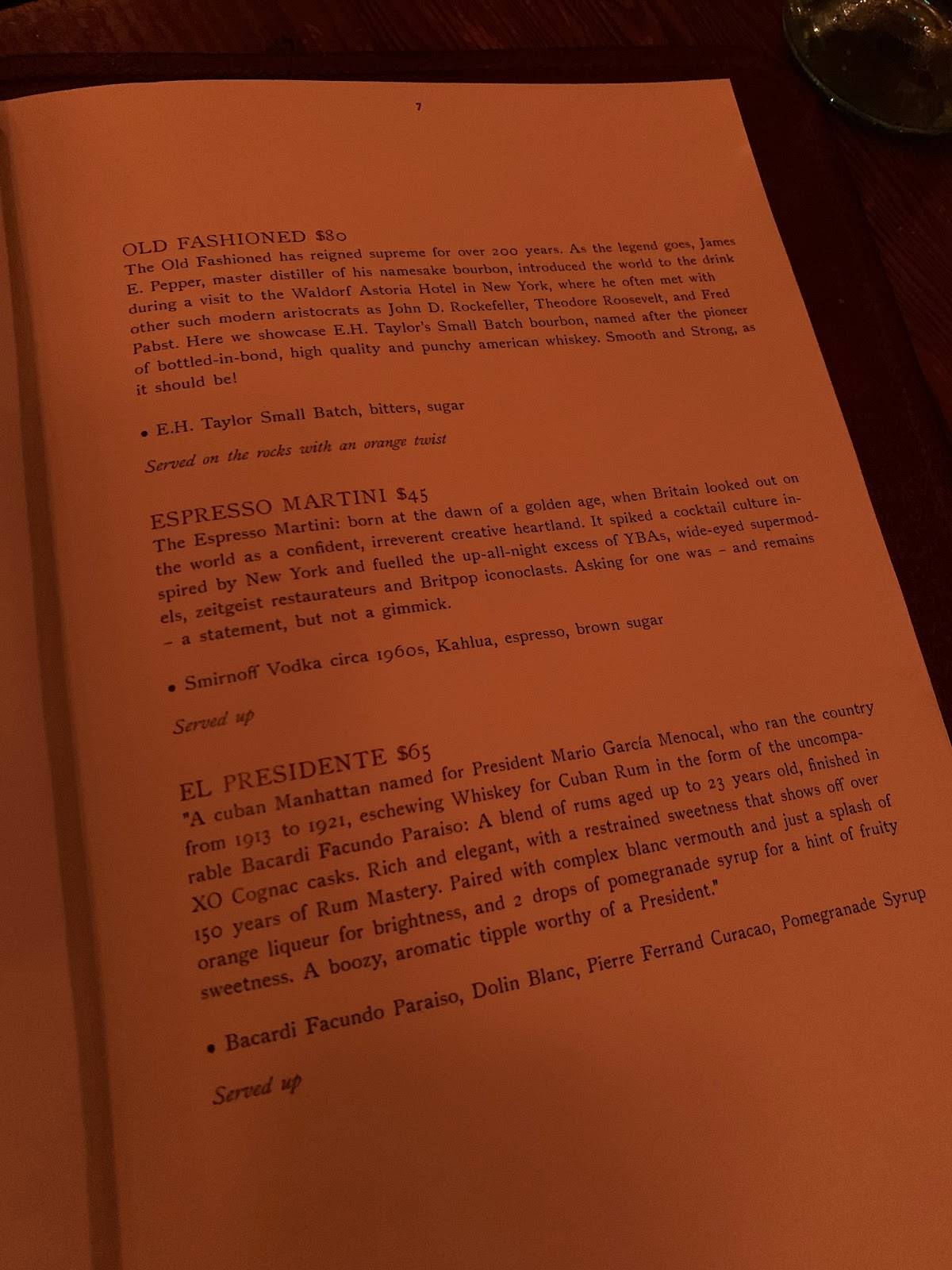 Menu at Restaurant Hubert, Sydney