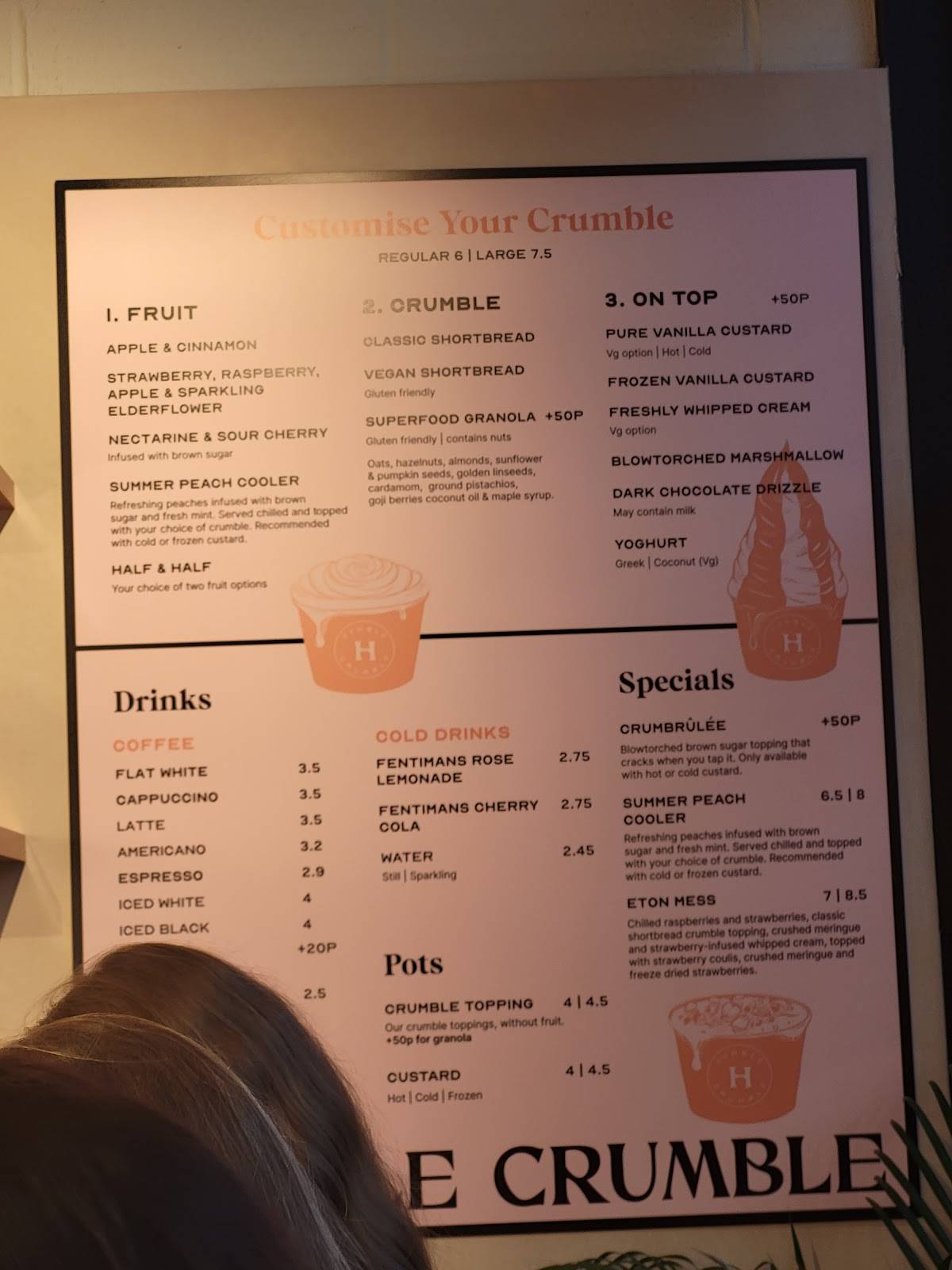 Menu at Humble Crumble restaurant, London, Old Spitalfields Market